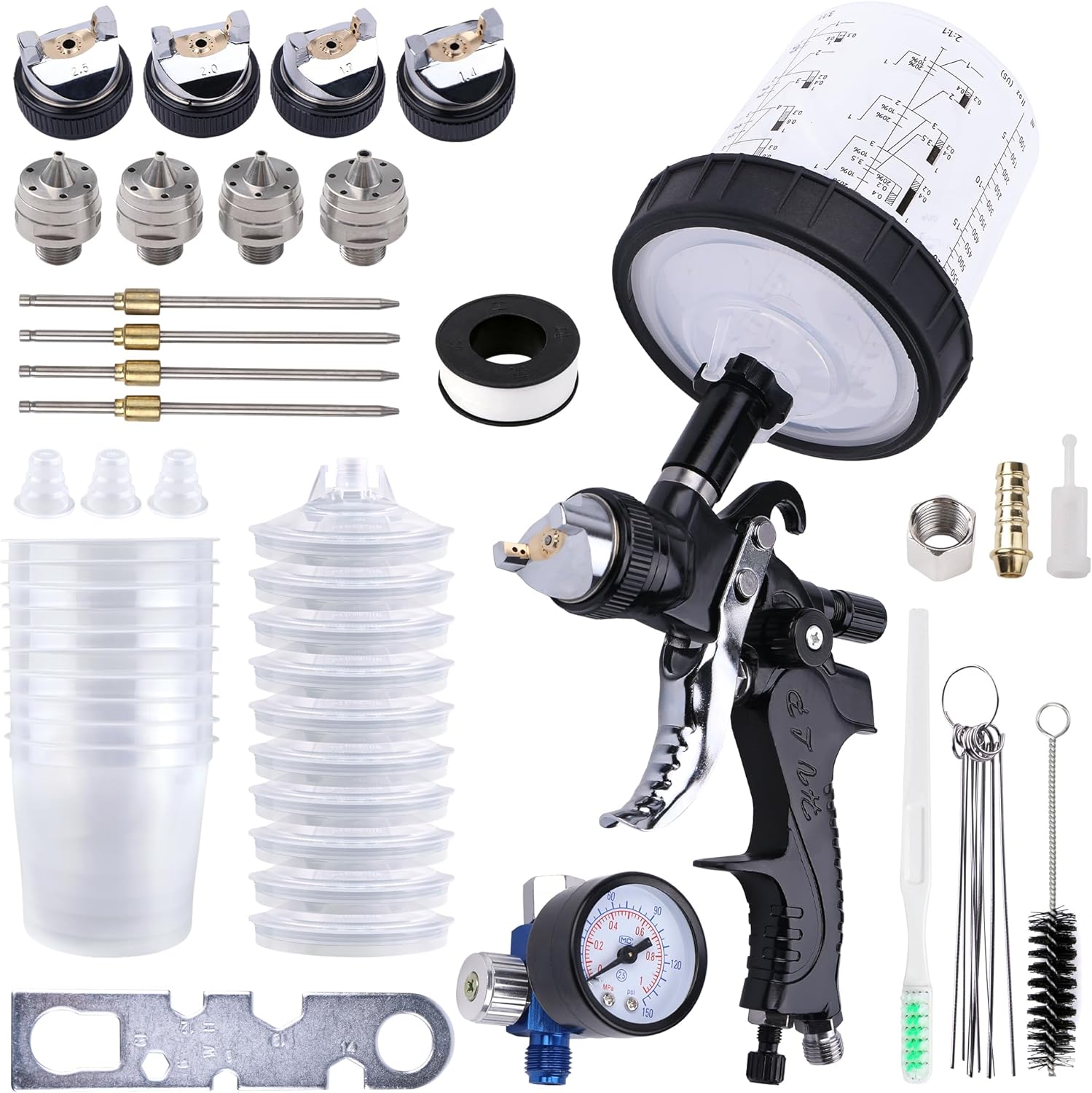 Zeinlenx HVLP Spray Gun with 10Pcs 600ML Disposable Paint Cups, 4 ...