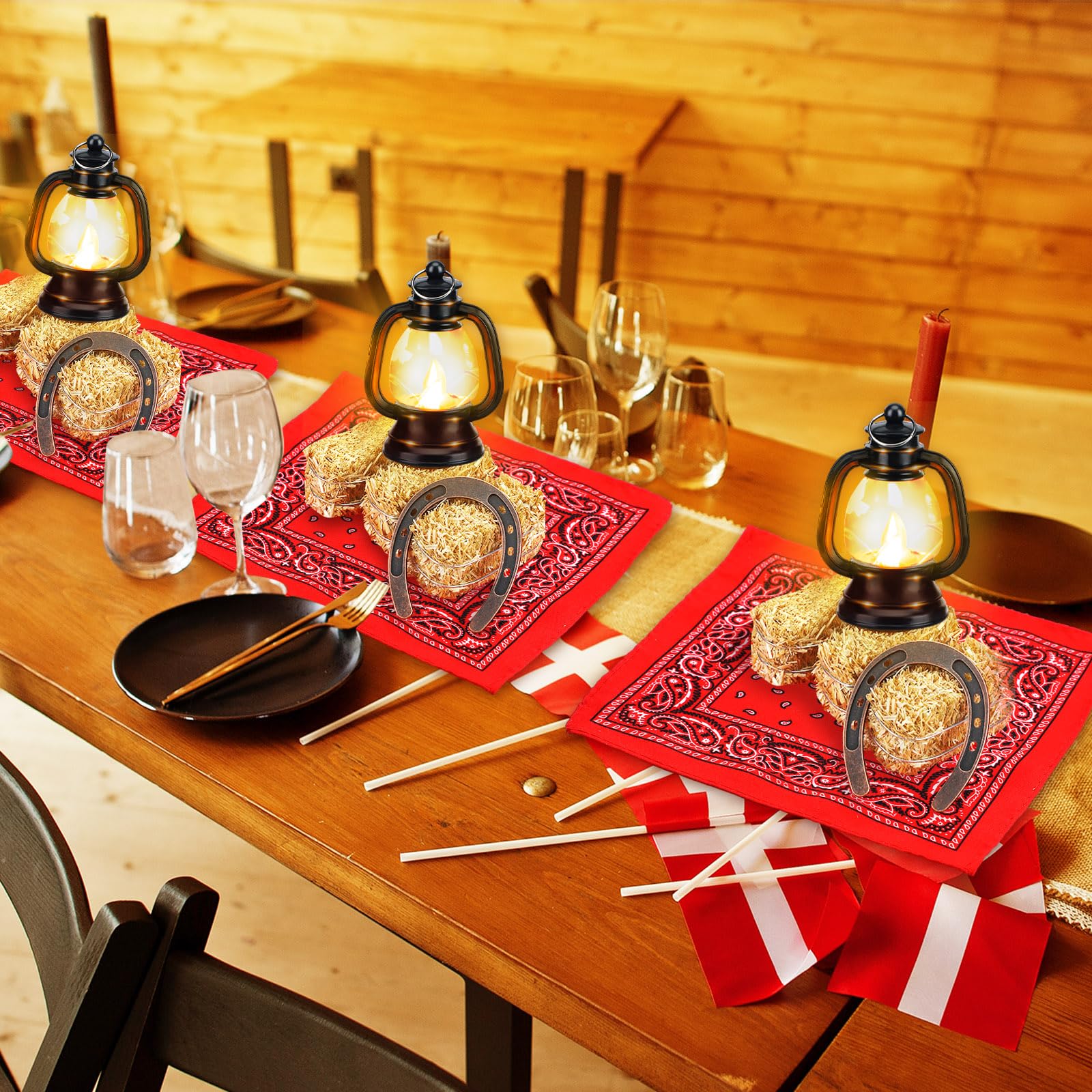 Shihanee 72 Pcs Western Cowboy Centerpieces with Horseshoe Lantern ...