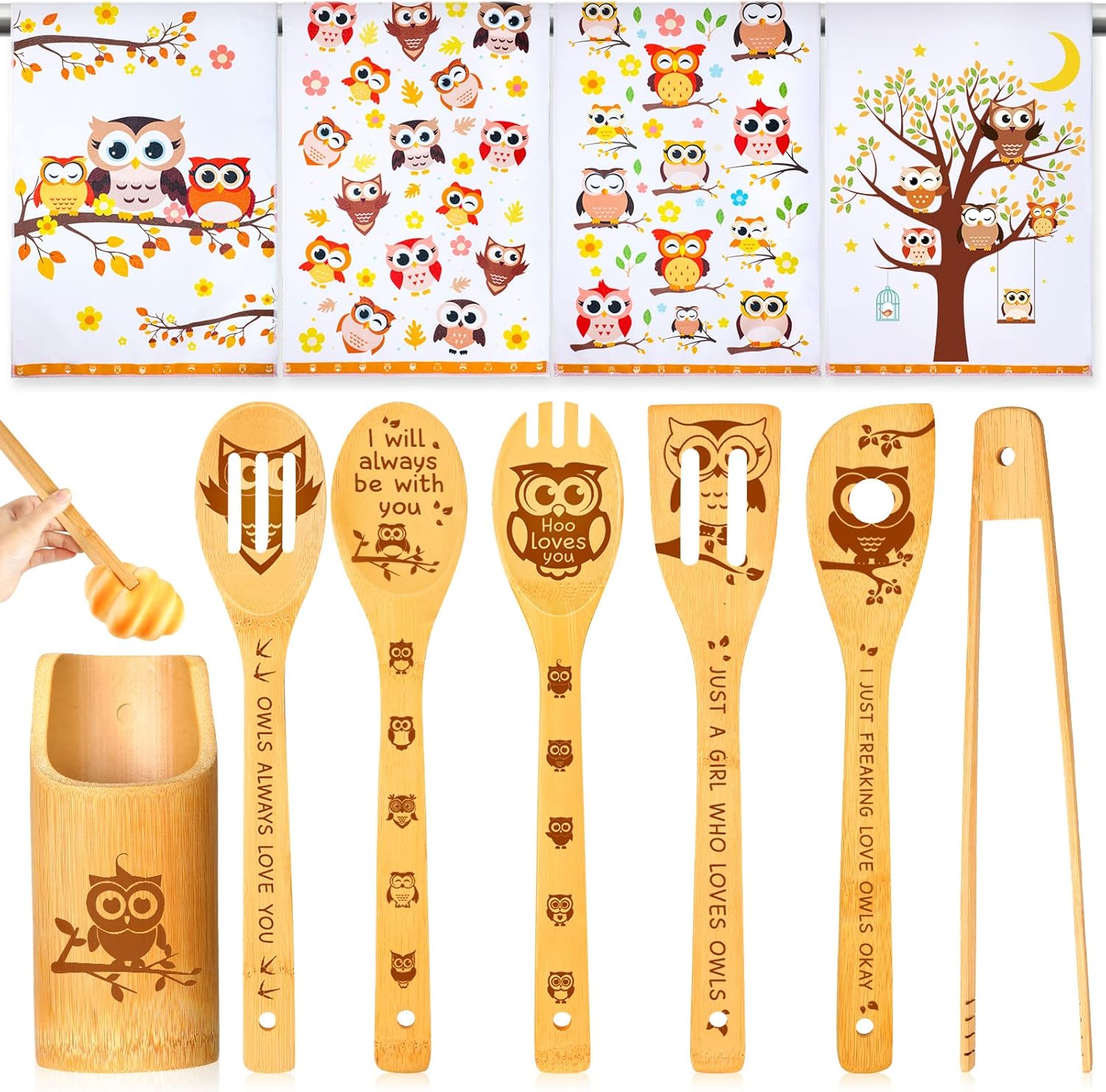 Amazon.com: Karenhi 11 Pcs Owl Kitchen Towels and Cooking Spoons Owl ...