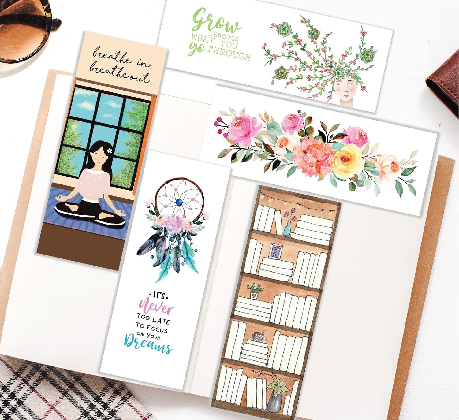 anujarusiya Laminated Mindfulness Bookmarks - Set of 5 with ...