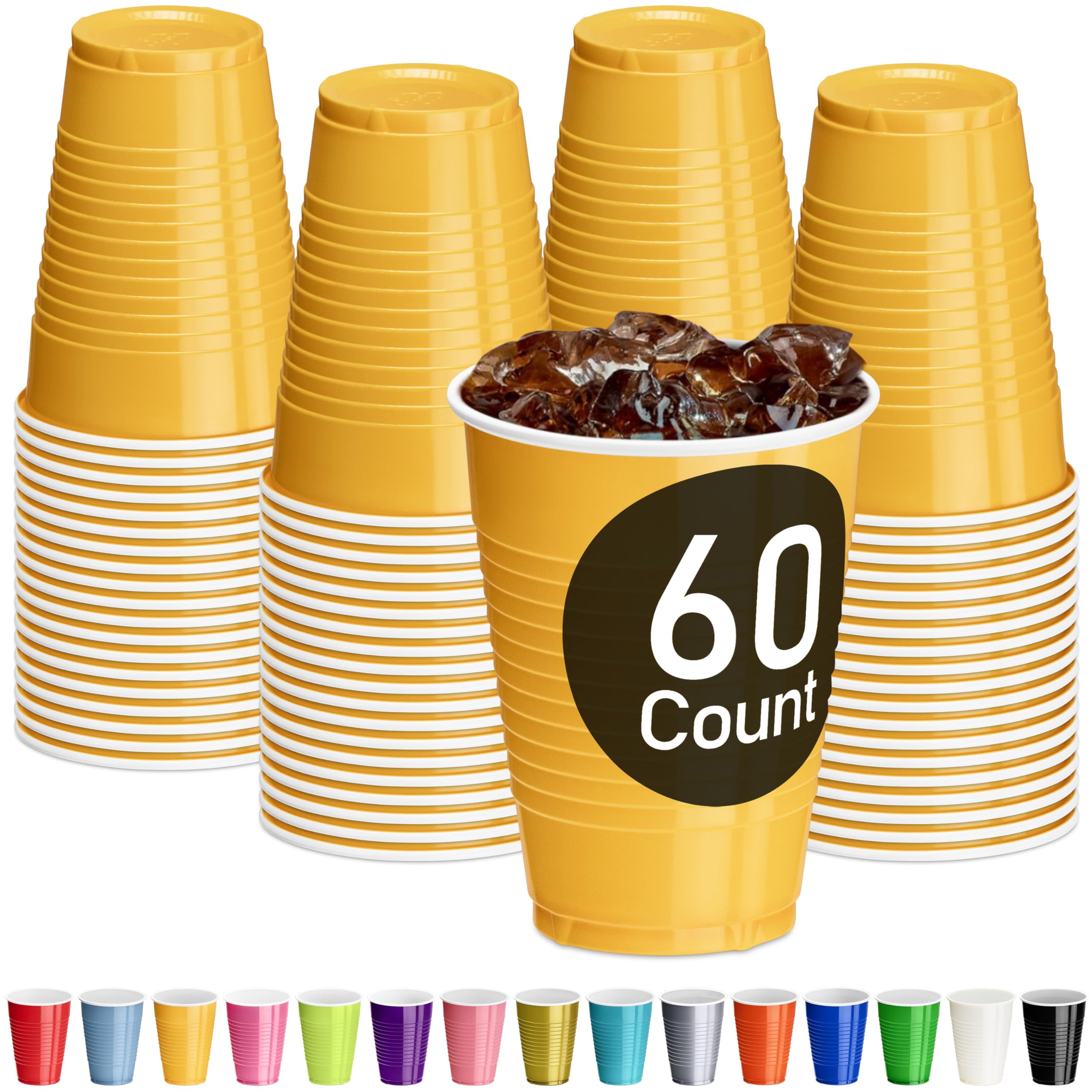 Snapklik.com : DecorRack Yellow Plastic Cups, 12 Oz Disposable Cups ...