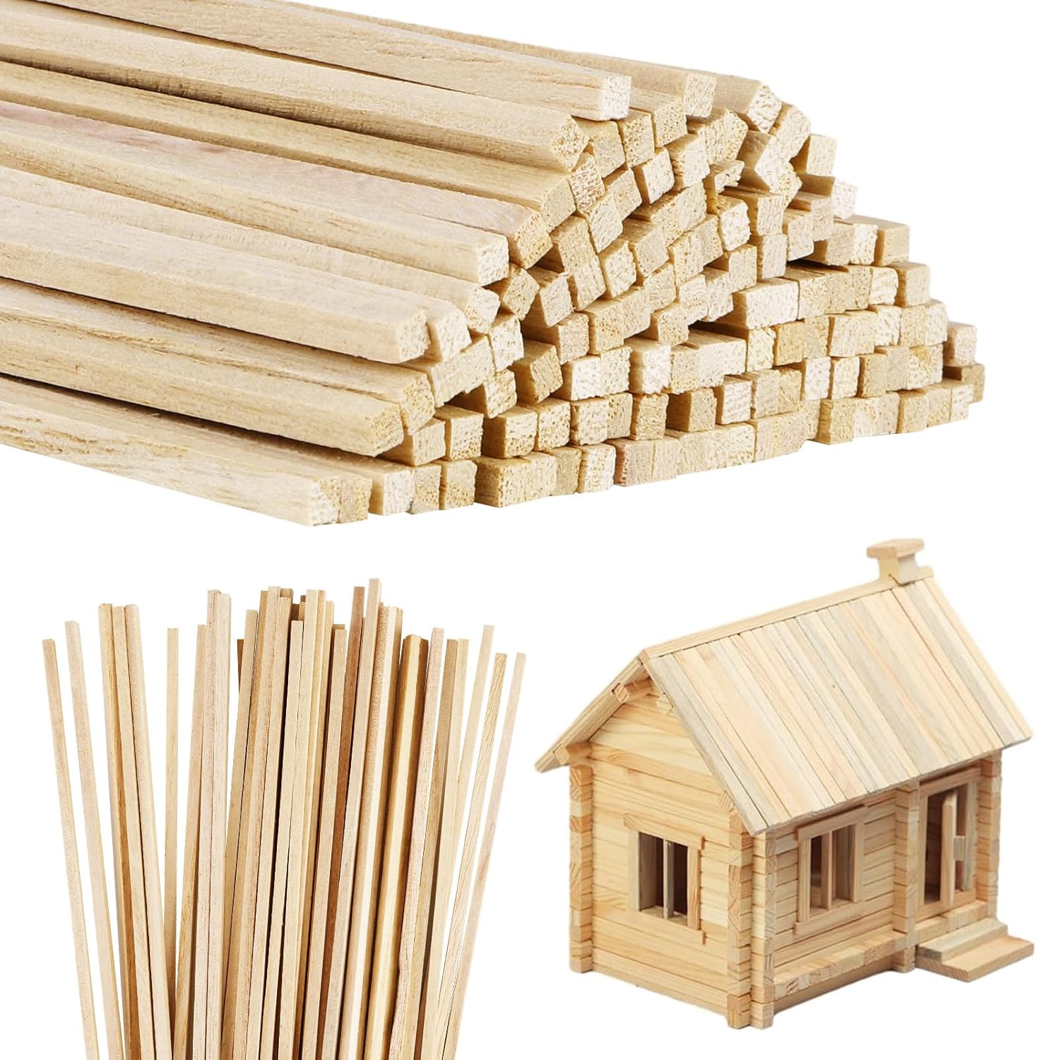 Partideal 120 Pcs Balsa Wood Sticks,3 x 3 x 300 mm Natural Wooden ...