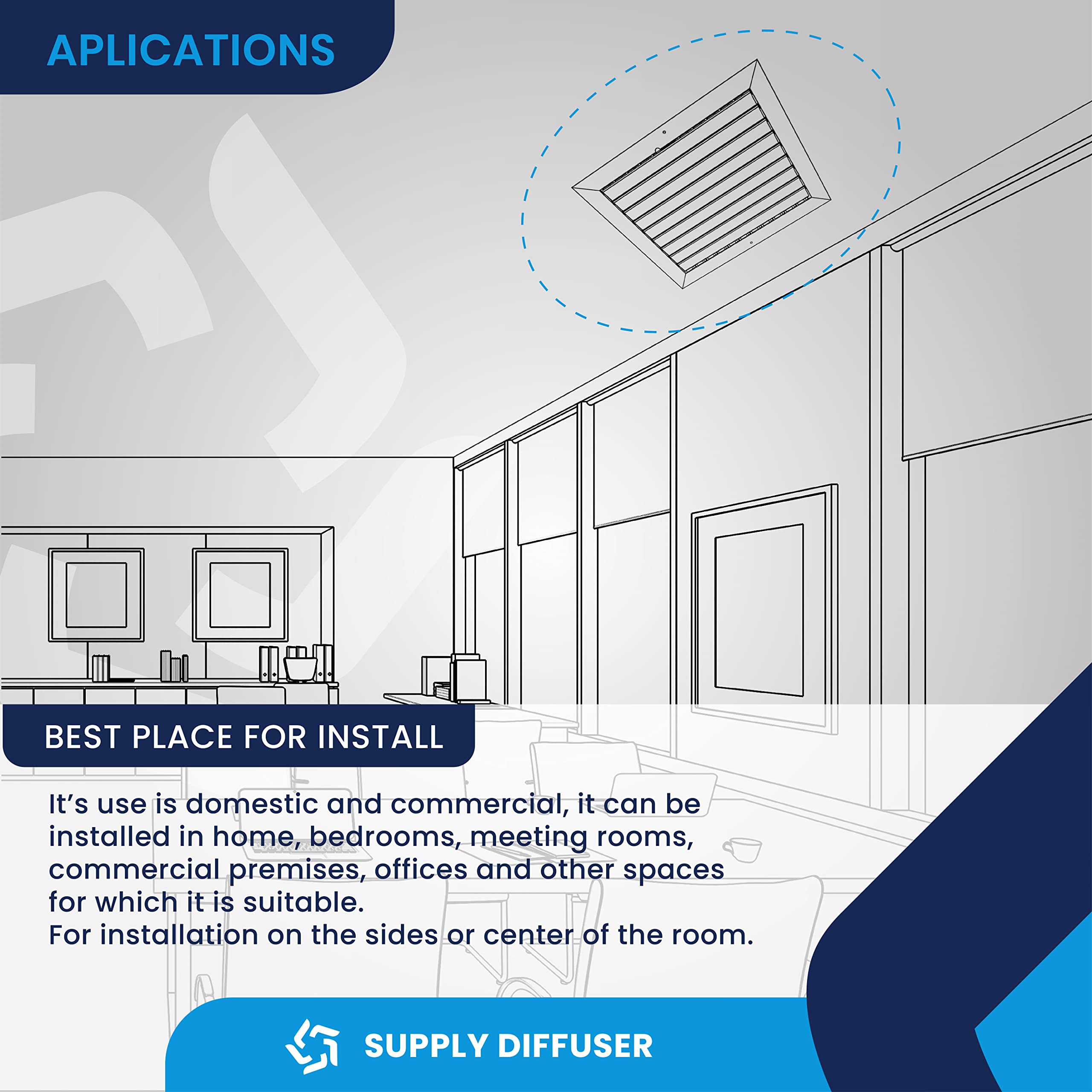 [8 x 12 Duct Hole] Vent Cover. 1-Way: Aluminum Curved Blade Adjustible ...