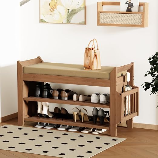 Amazon.com: 39Inch Bench with Storage, Bamboo Entryway Bench with ...
