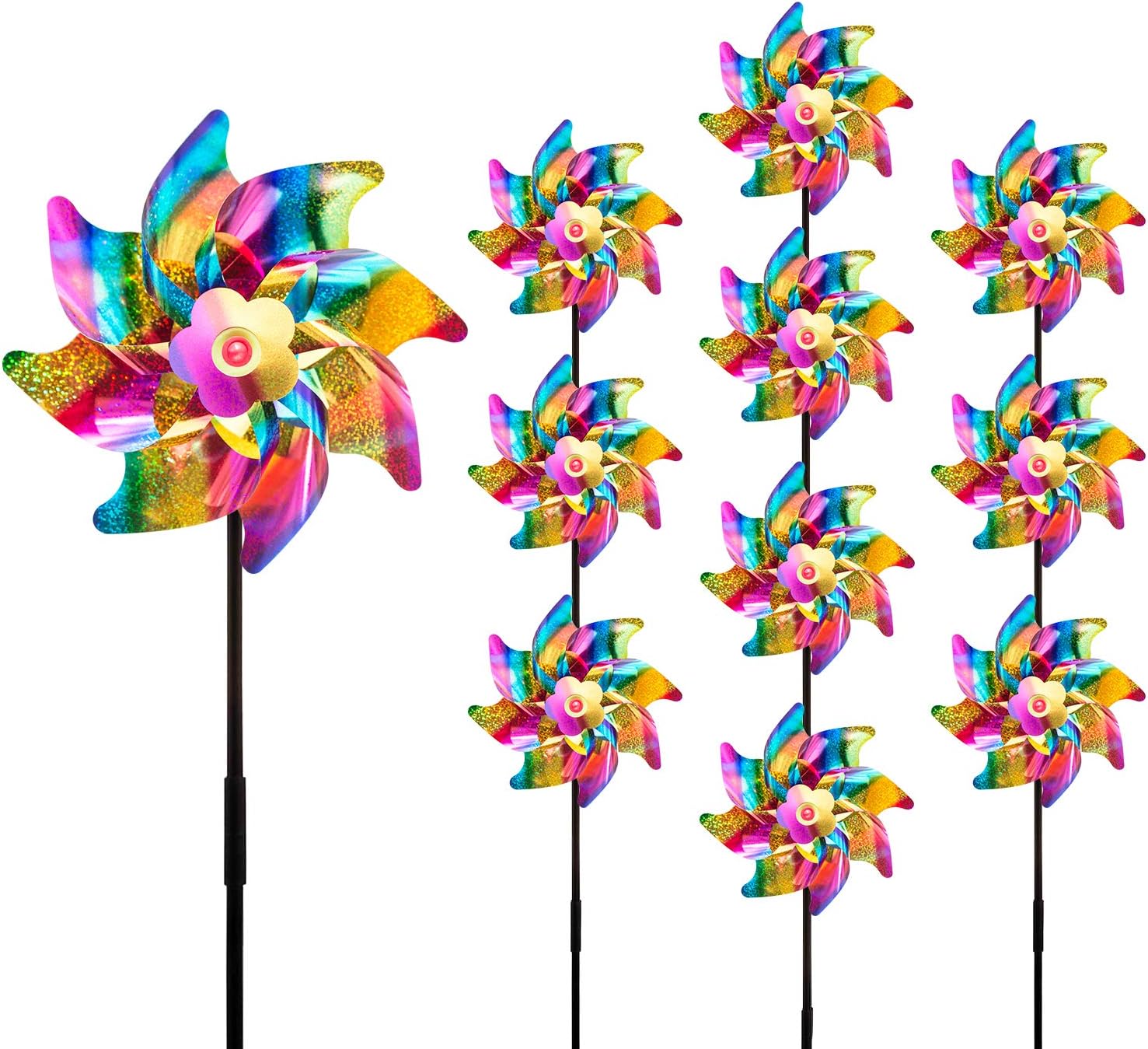Amazon.com: 10-Pack Sparkly Reflective Pinwheels, Pin Wheel Holographic ...