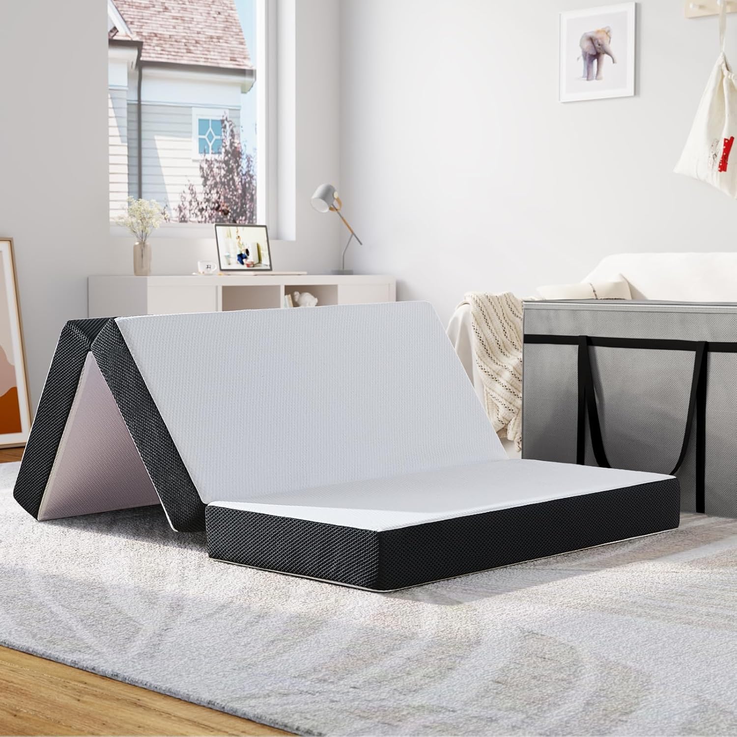 Foldable Queen Mattress with Washable Cover, Tri-Folding for Travel ...