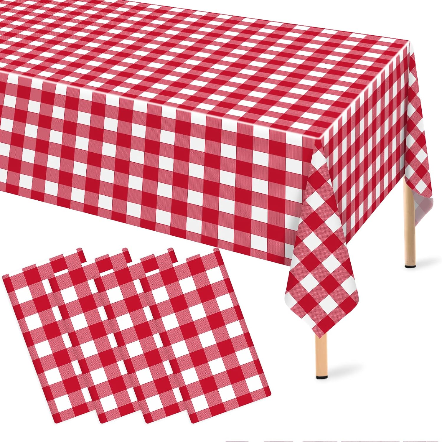 Amazon.com: 4 Pcs Red Checkered Tablecloth 54 ×108 Inches Rectangle Red ...
