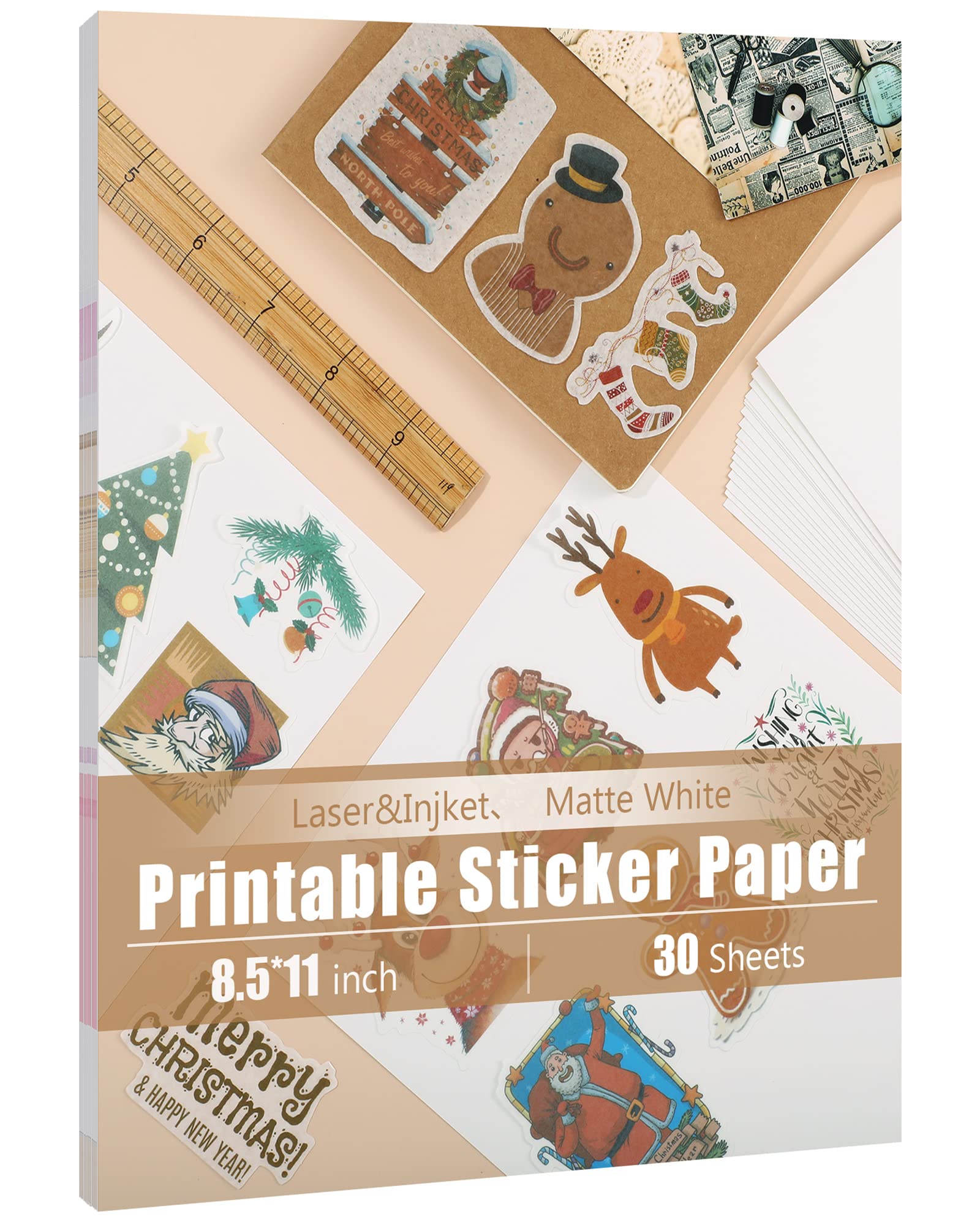 Buy 30 Sheets Printable Vinyl Sticker Paper Printable Self-Adhesive ...