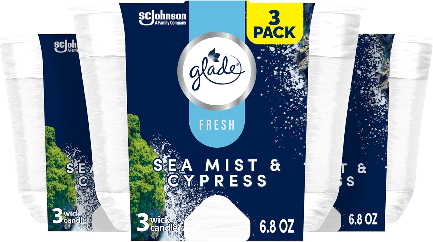 Amazon.com: Glade 3-Wick Scented Candle Jar, Sea Mist & Cypress, Air Freshener Infused with ...