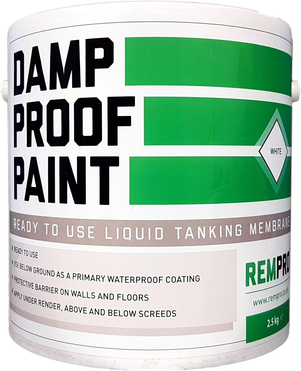 Rempro 2.5kg White Damp Proof Paint - Internal & External Liquid DPM ...