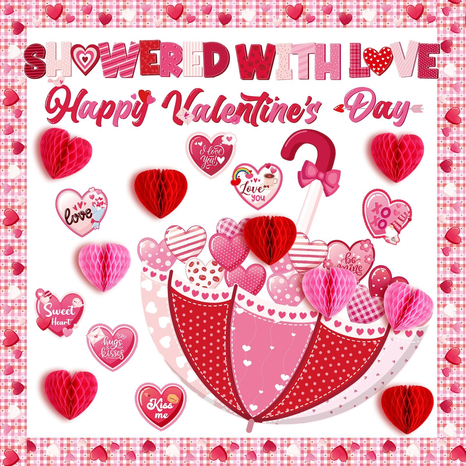 Amazon.com : Qilery Happy Valentine's Day Bulletin Board Set Showered ...