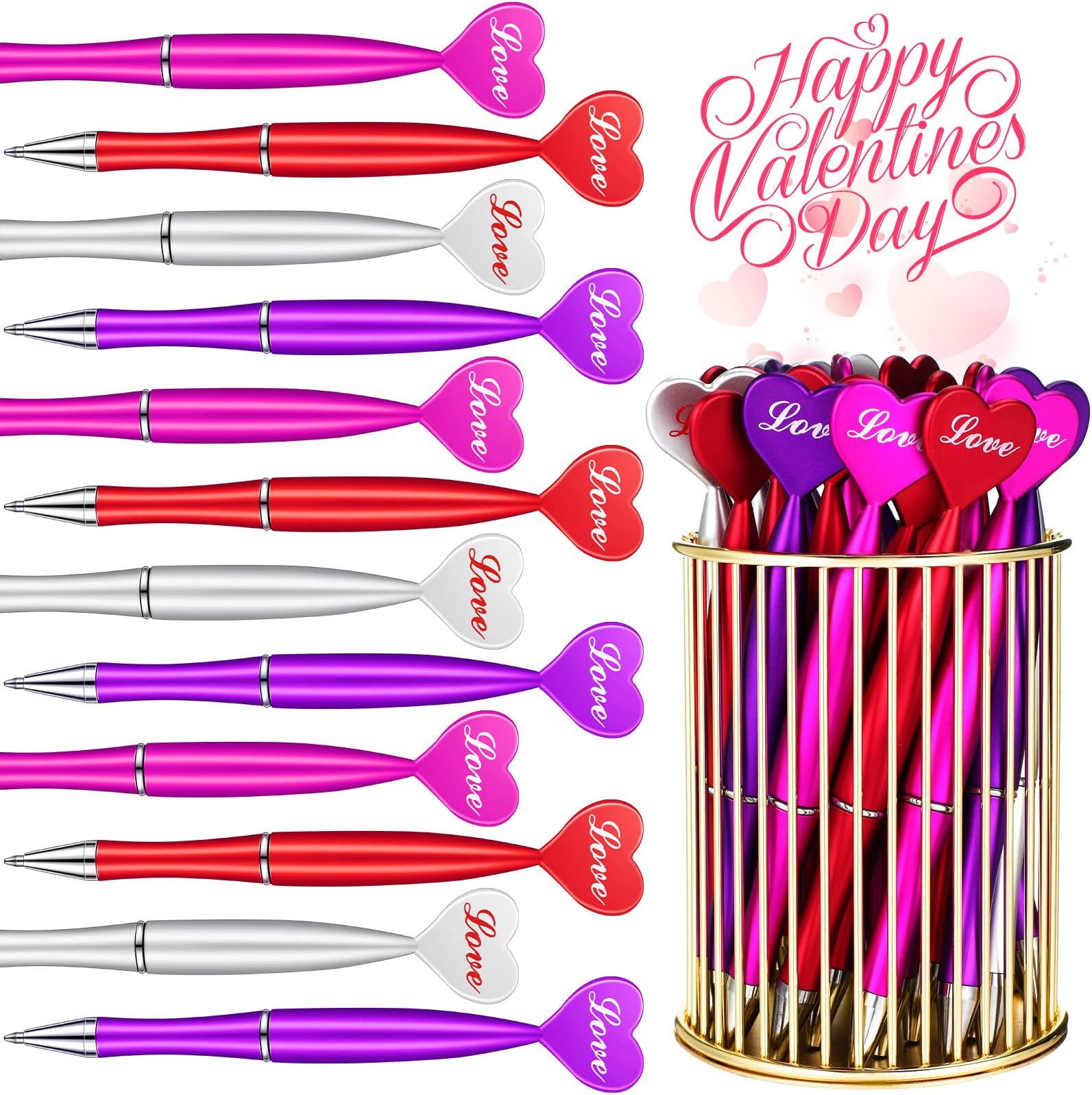 Amazon.com: 56 Pcs Valentine‘s Day Heart Shaped Pens Heart Ballpoint ...