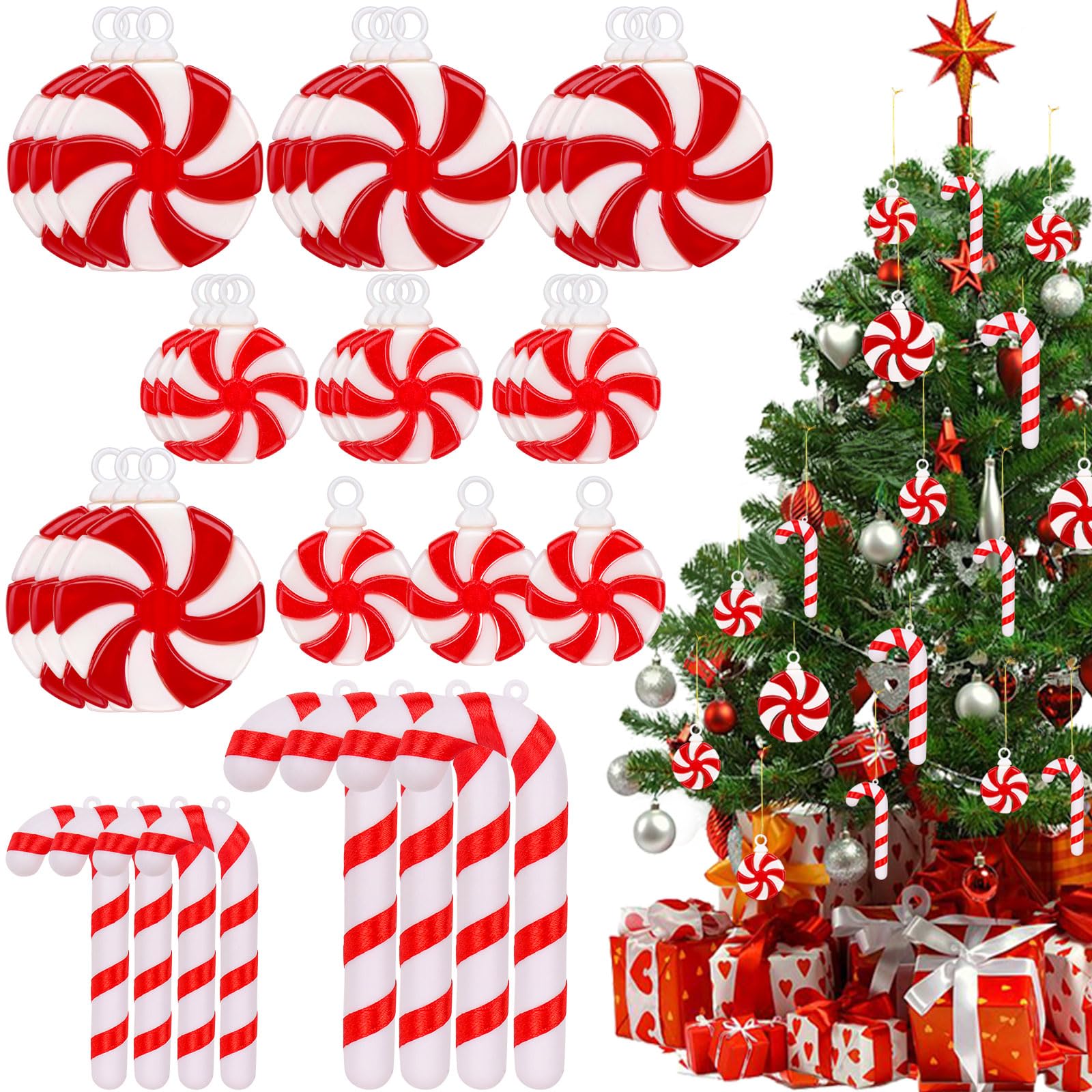 Amazon.com: 48Pcs Candy Cane Christmas Decorations for Tree Red and ...