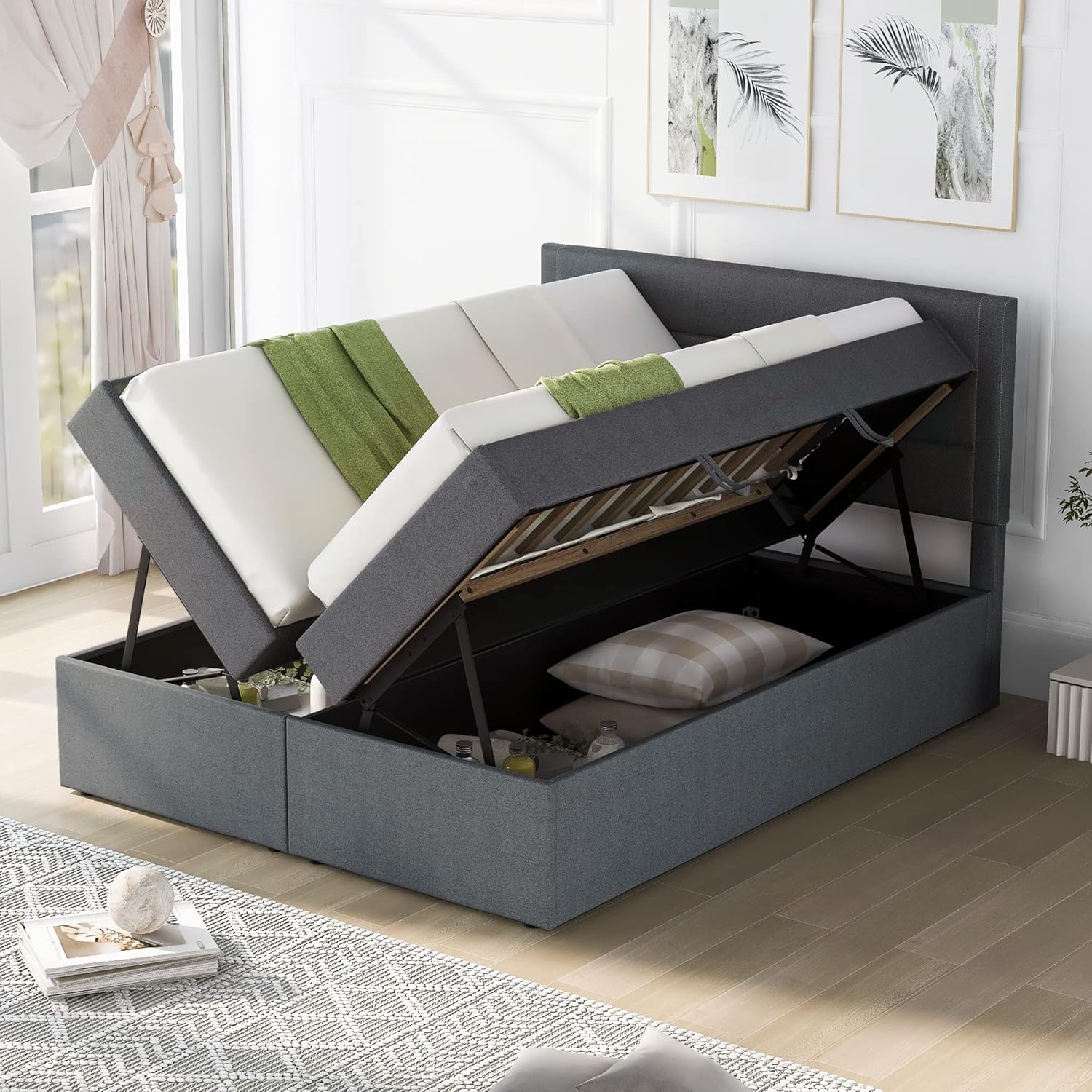 Amazon.com: Upholstered Platform Bed with Gas Lift Up Storage, Wood ...