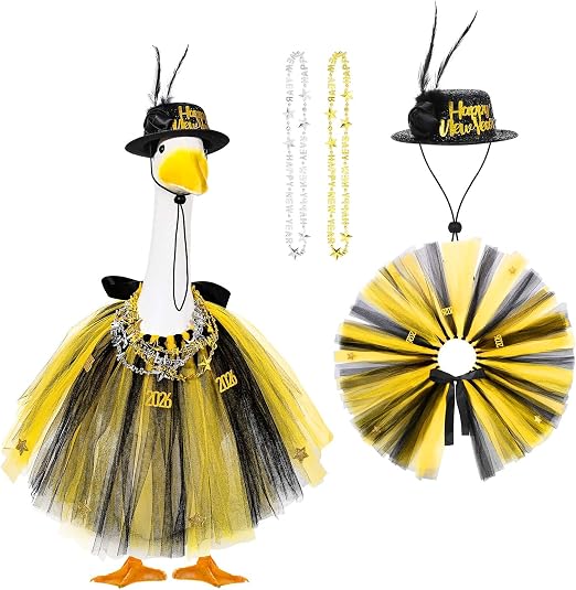Amazon.com : JcHrmers 4 Pcs New Years Porch Goose Outfit Happy New Year ...