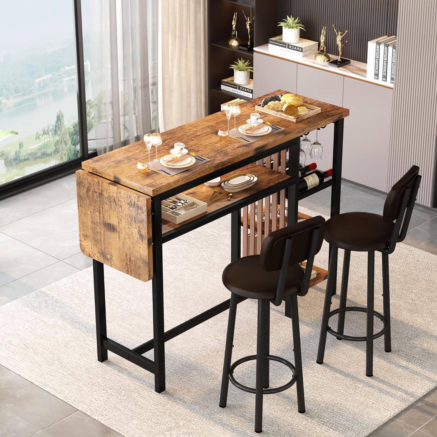 Amazon.com - DKLGG 3 Piece Bar Table and Chairs Set, Expandable Bar ...