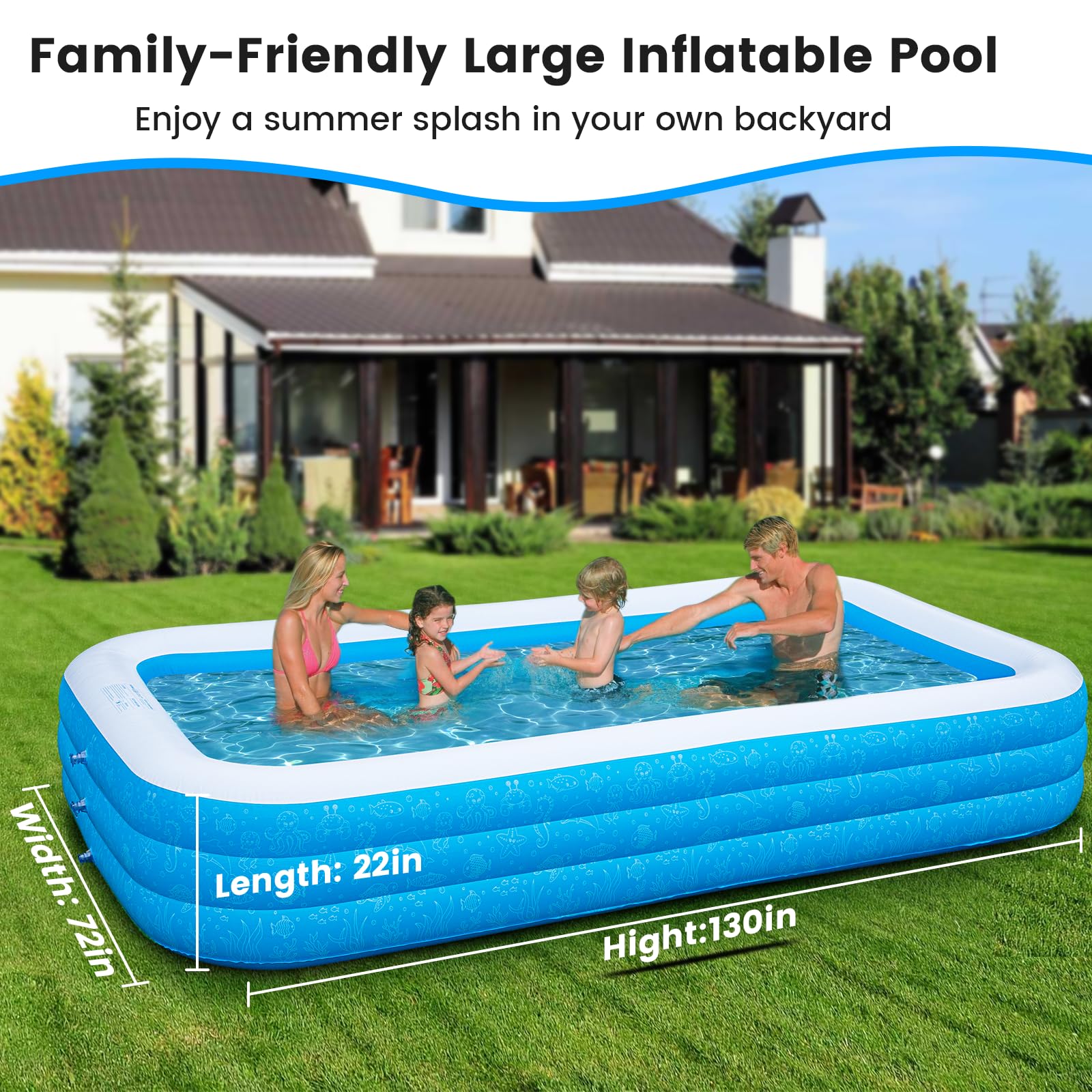 Inflatable Swimming Pools, 130" x 72" x 22" Above Ground Blow Up ...