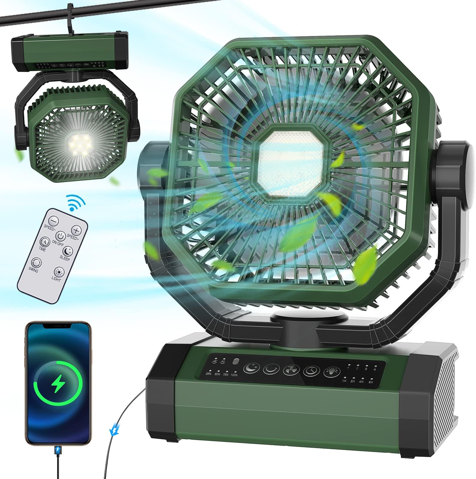 Amazon.com: Orteen Rechargeable 9-Inch Portable Table Fan, 20000mAh ...