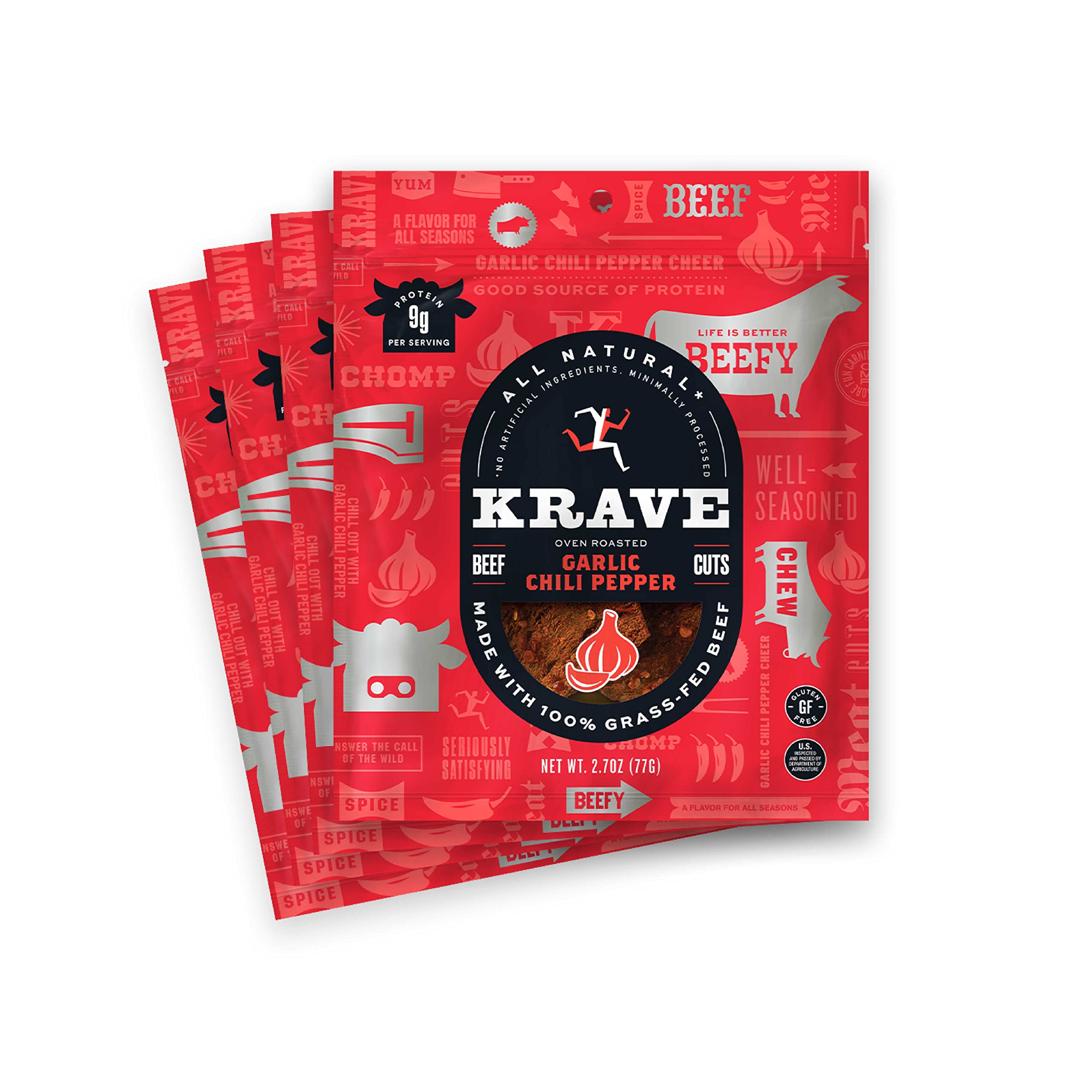 Krave All Natural Beef Jerky Garlic Chili Pepper Protein Packed ...