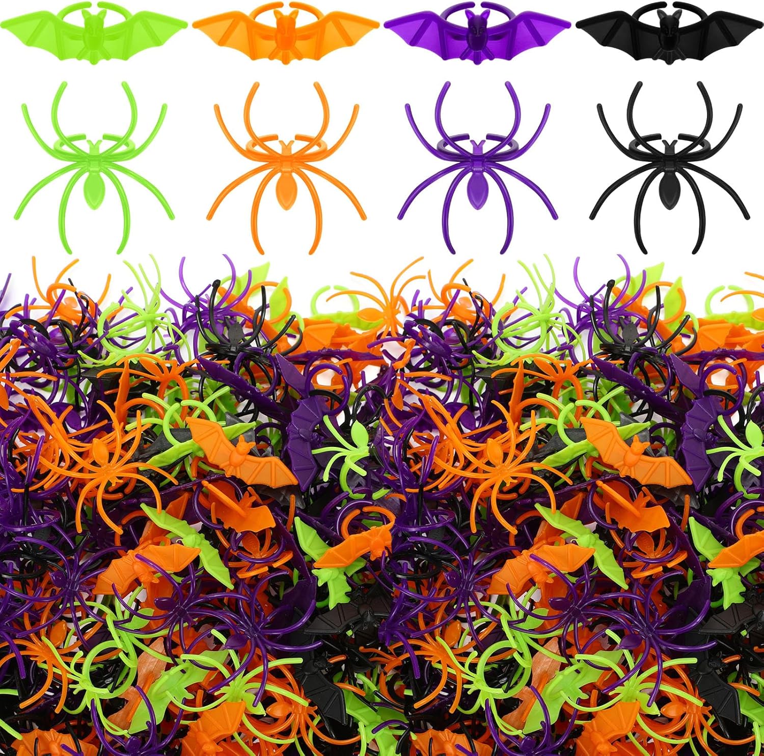Amazon.com: Zubebe 200 Pieces Halloween Spider Rings Bat Ring Plastic ...
