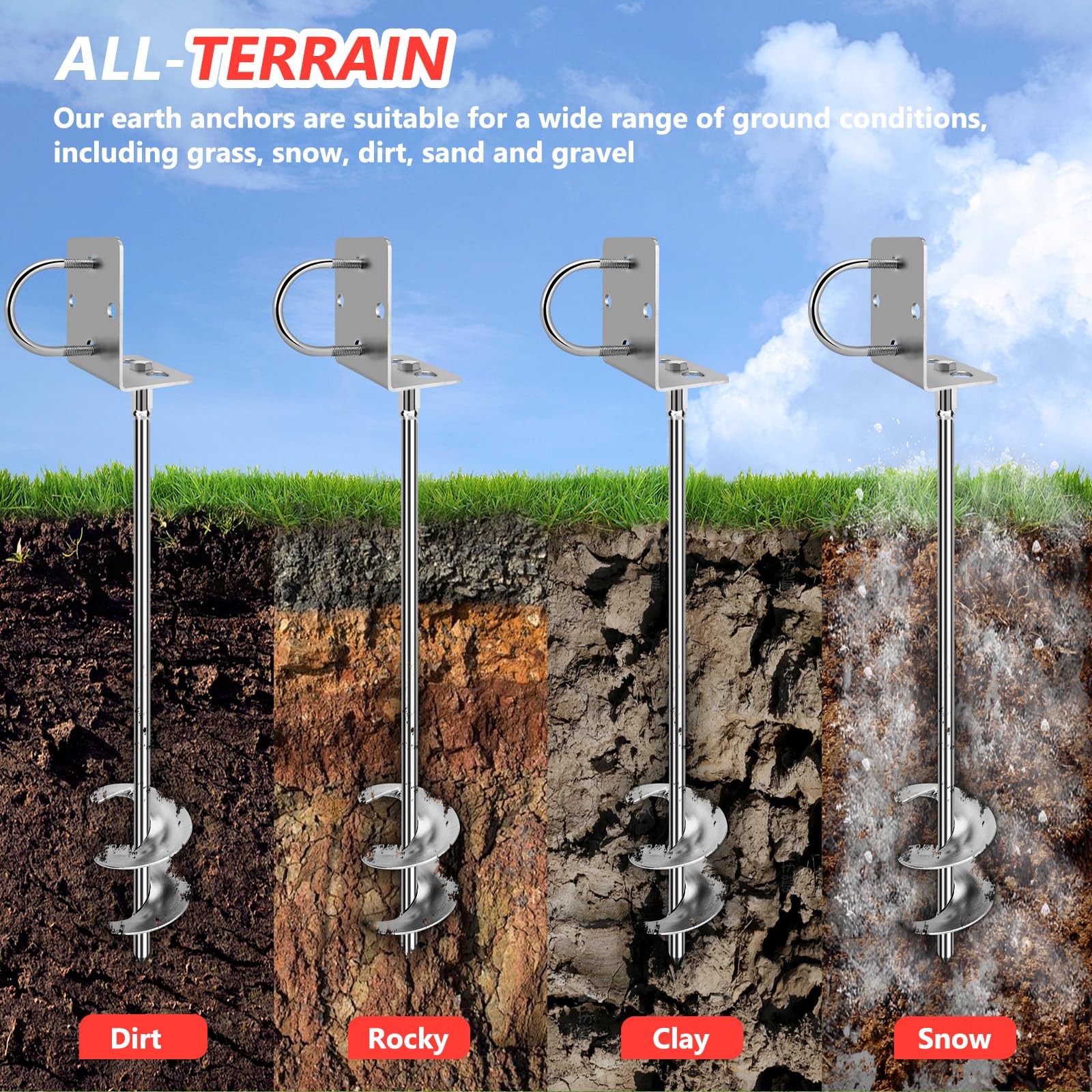 Snapklik.com : 4PCS Heavy Duty Ground Anchors Screw In 18, Spiral Earth ...