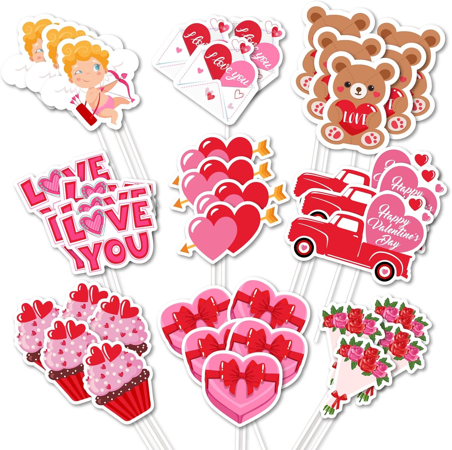 Amazon.com: Whaline 72Pcs Valentine's Day Cupcake Toppers 9 Designs ...