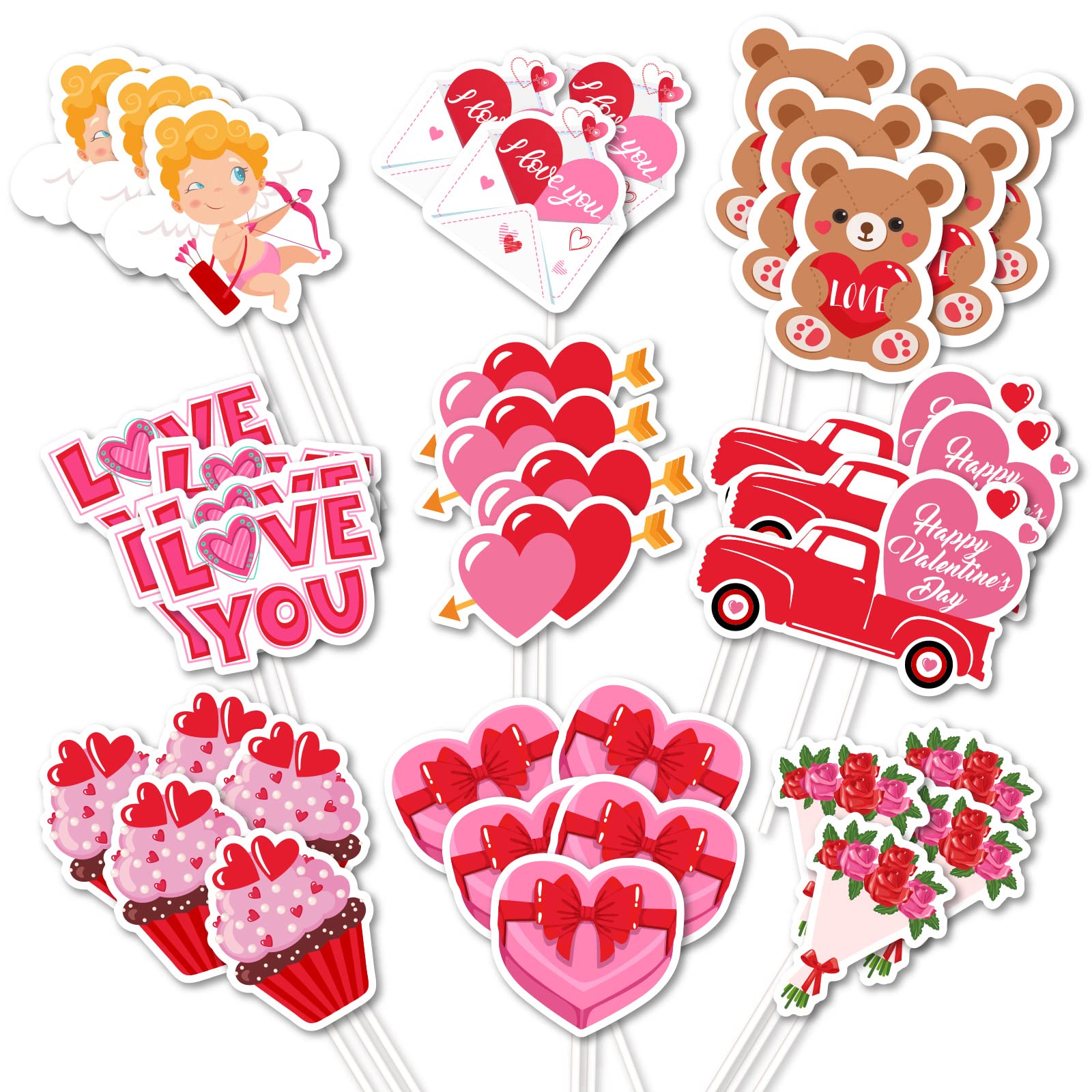 Amazon.com: Whaline 72Pcs Valentine's Day Cupcake Toppers 9 Designs ...
