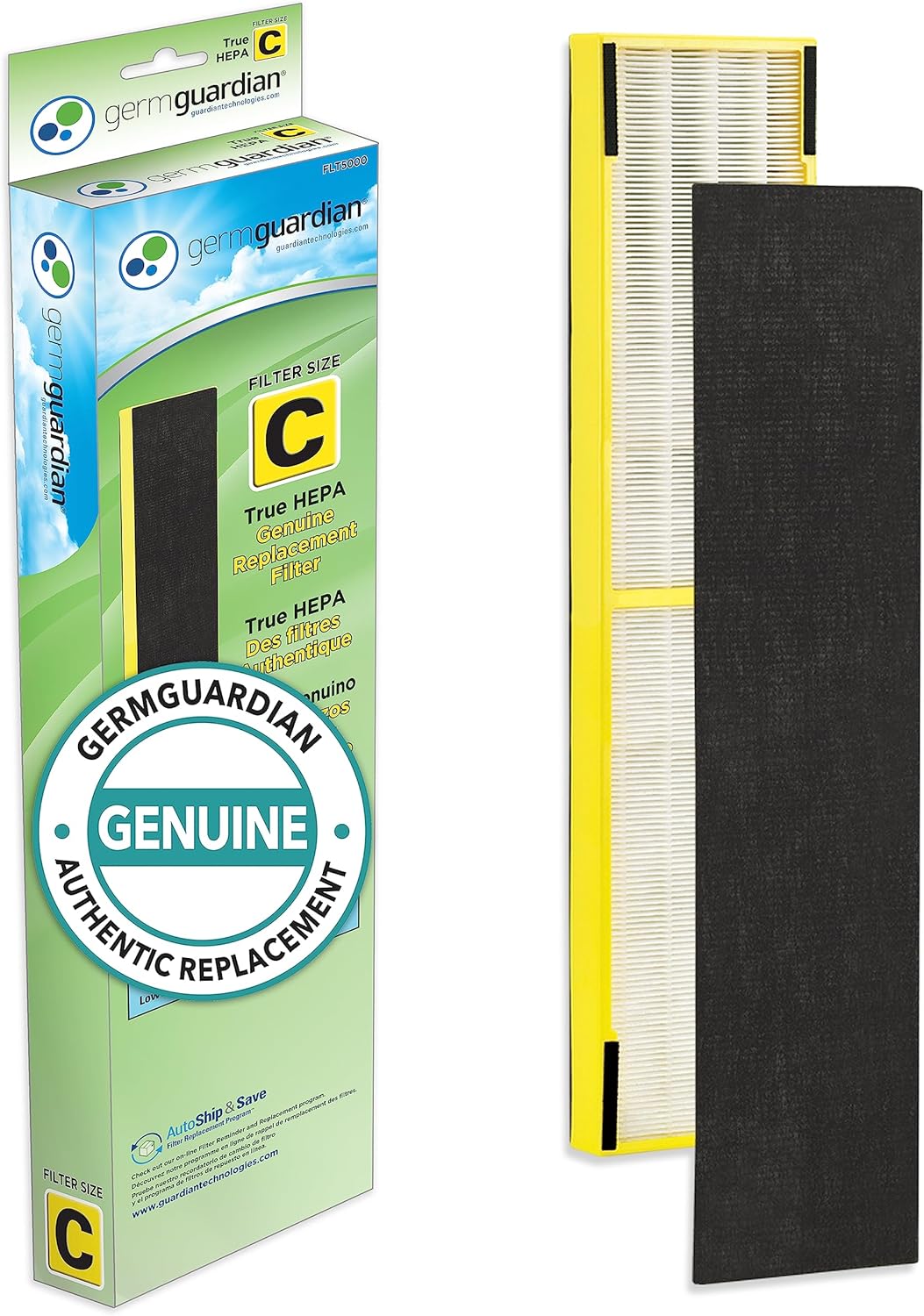 Amazon.com: Germ Guardian FLT5000 True HEPA 正品空氣淨化器替換過濾器 C 適用於 ...