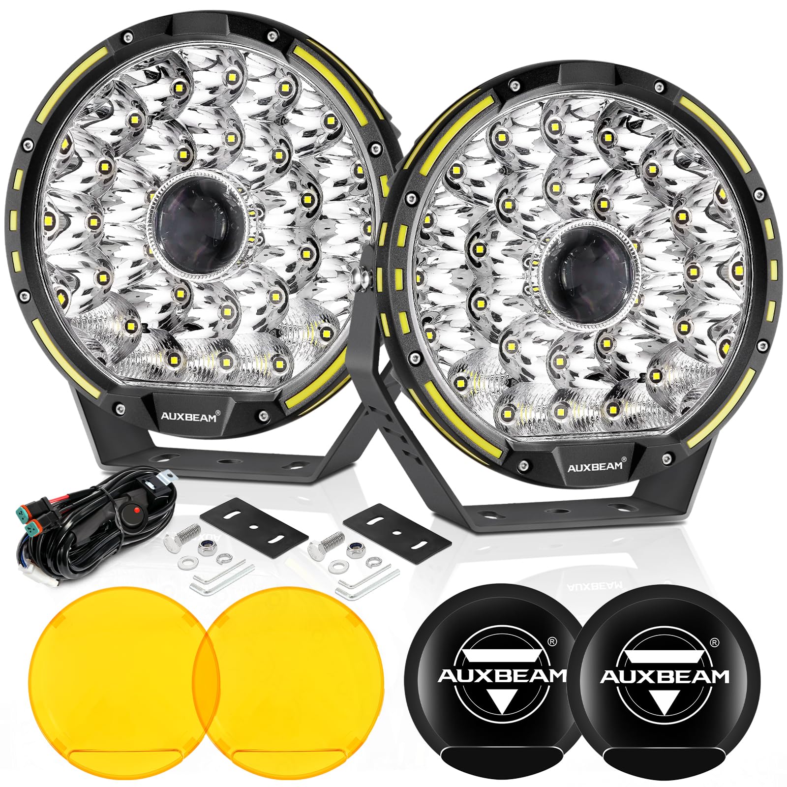 Amazon.com: Auxbeam 9'' Round Offroad Lights with Amber Yellow/Black ...