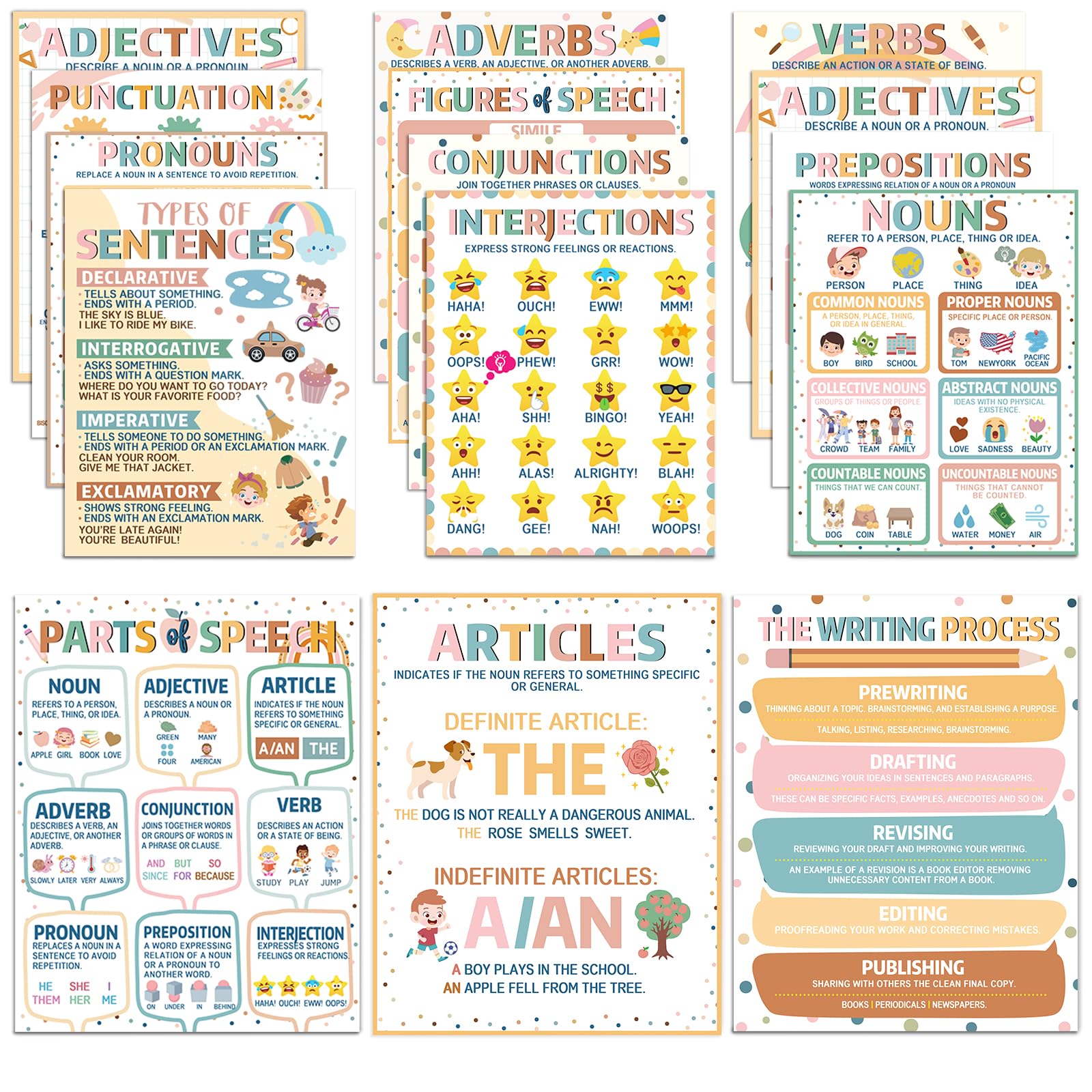 Snapklik.com : 14 PCS Boho Parts Of Speech Posters For Classroom ...