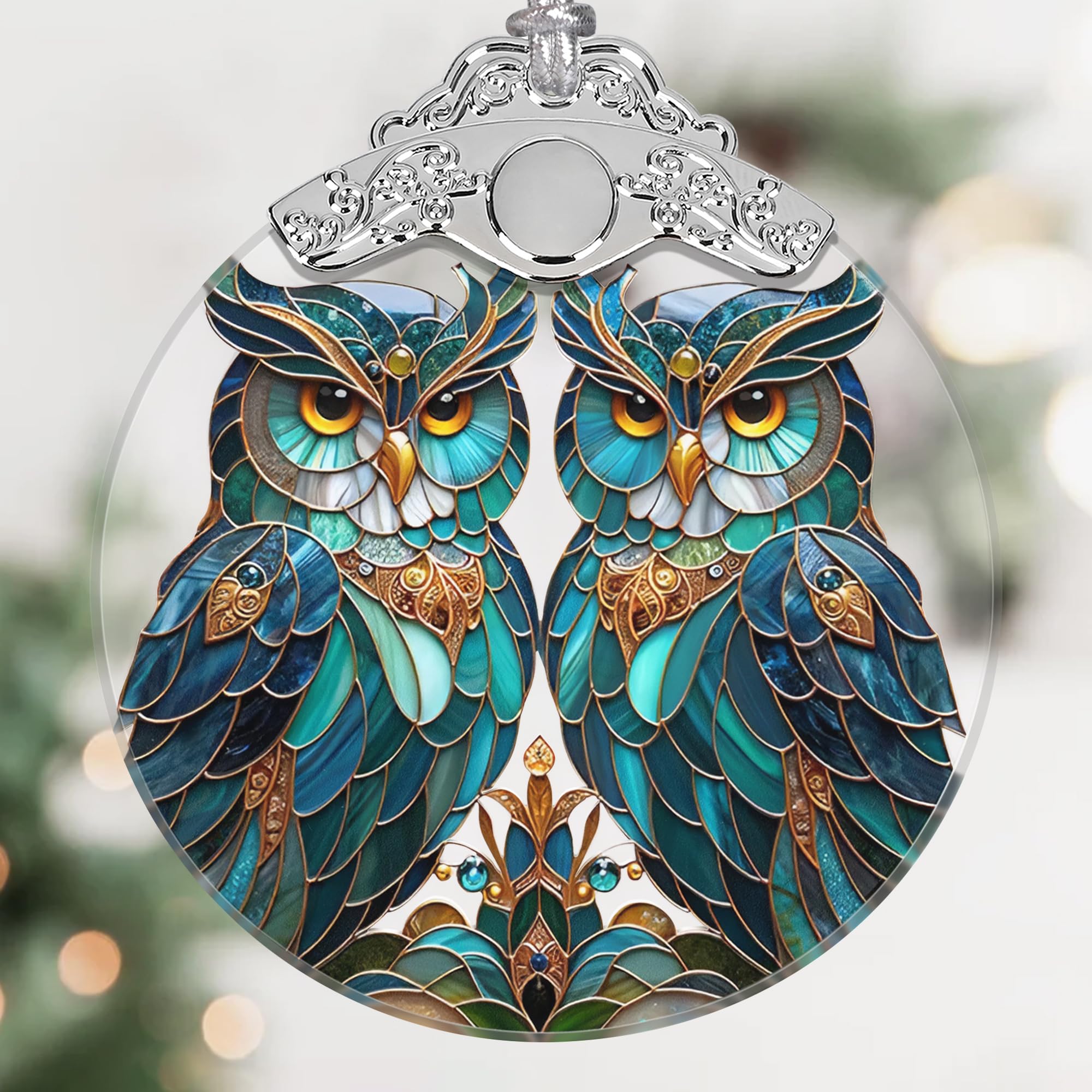 Amazon.com: Owl Christmas Ornament, Stained Glass Hanging Ornament, Christmas Tree Ornaments ...