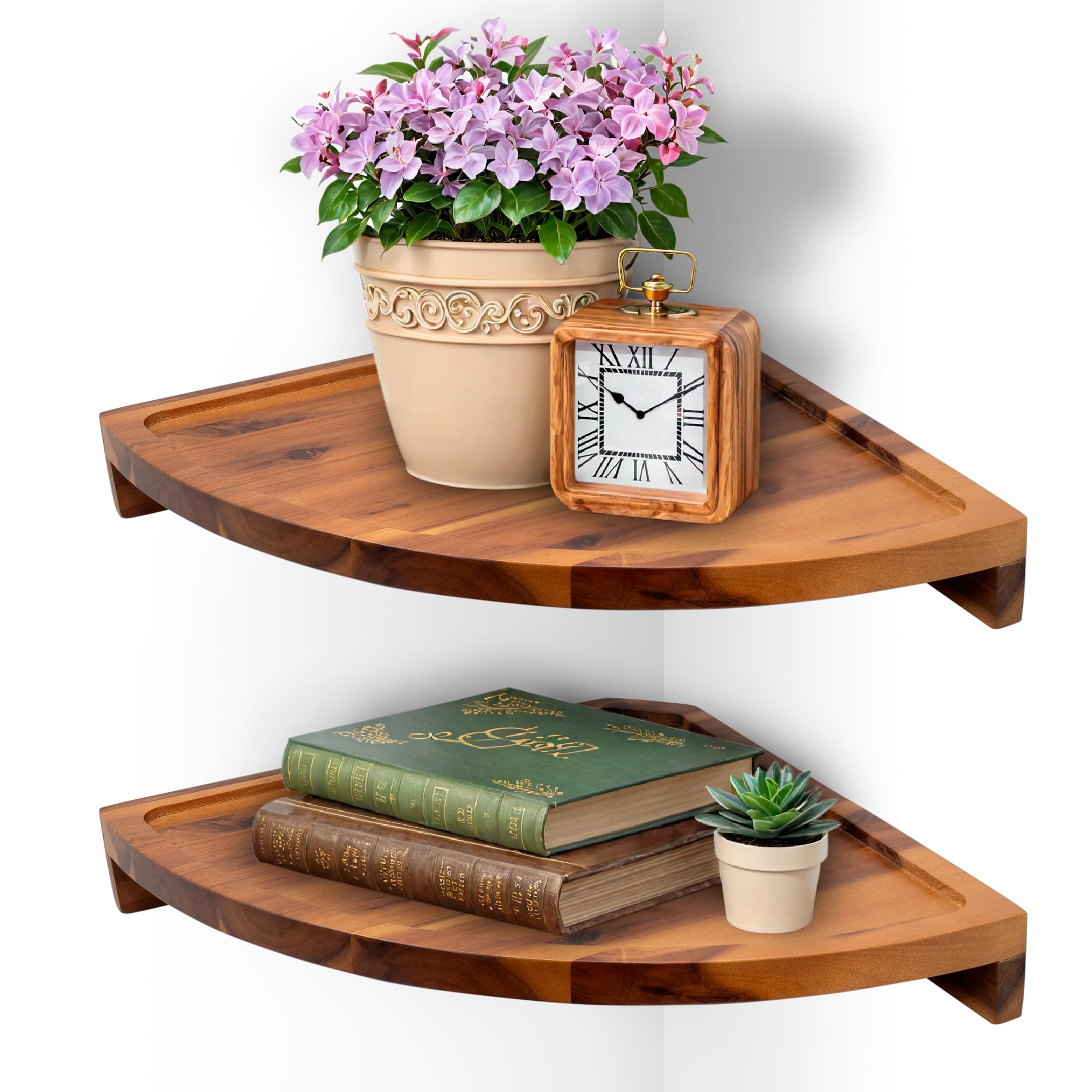 Amazon.com: Demigo Set of 2 Floating Round Corner Shelves, Acacia Wood ...