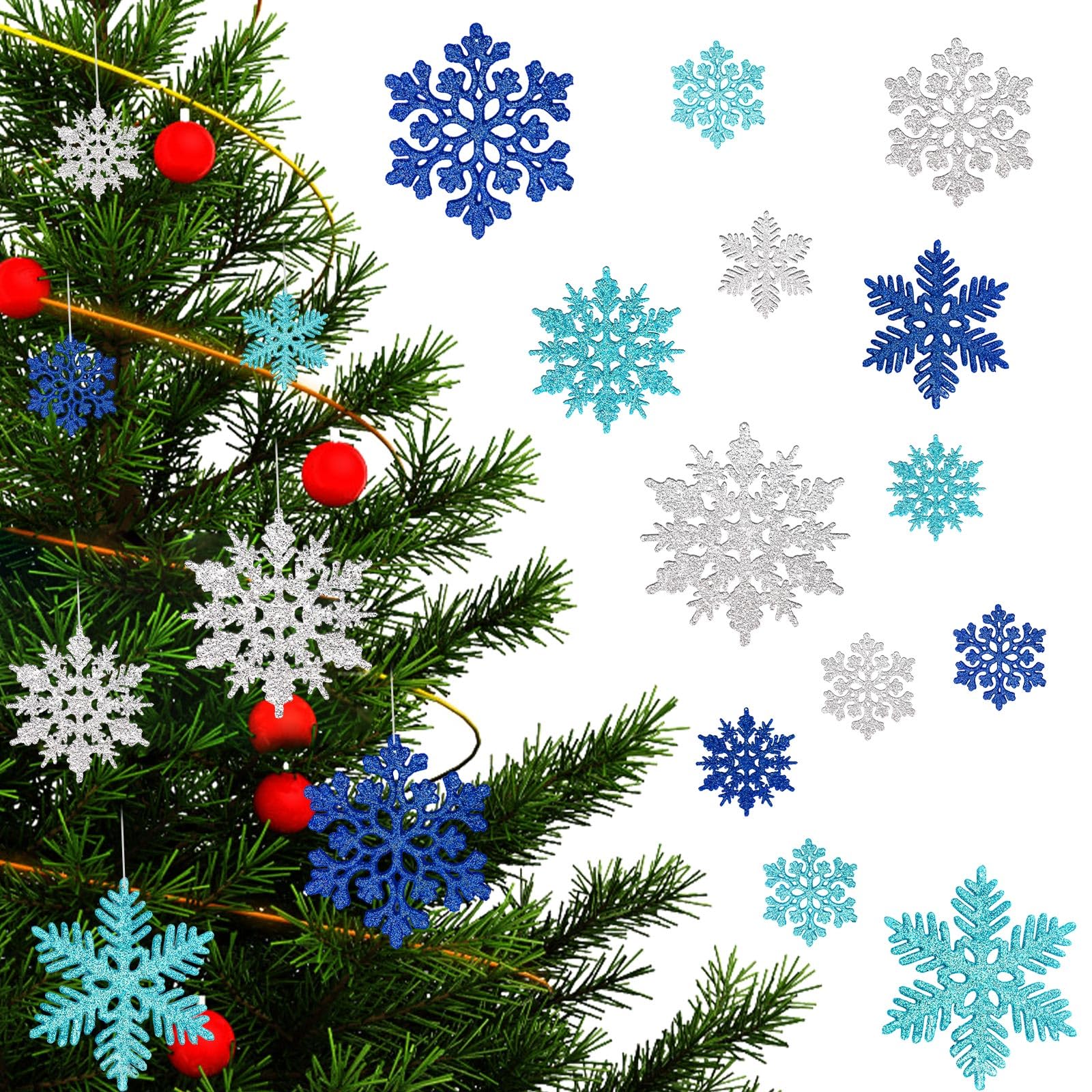 Amazon.com: JULMELON 40 PCS Snowflake Ornaments for Christmas Tree ...