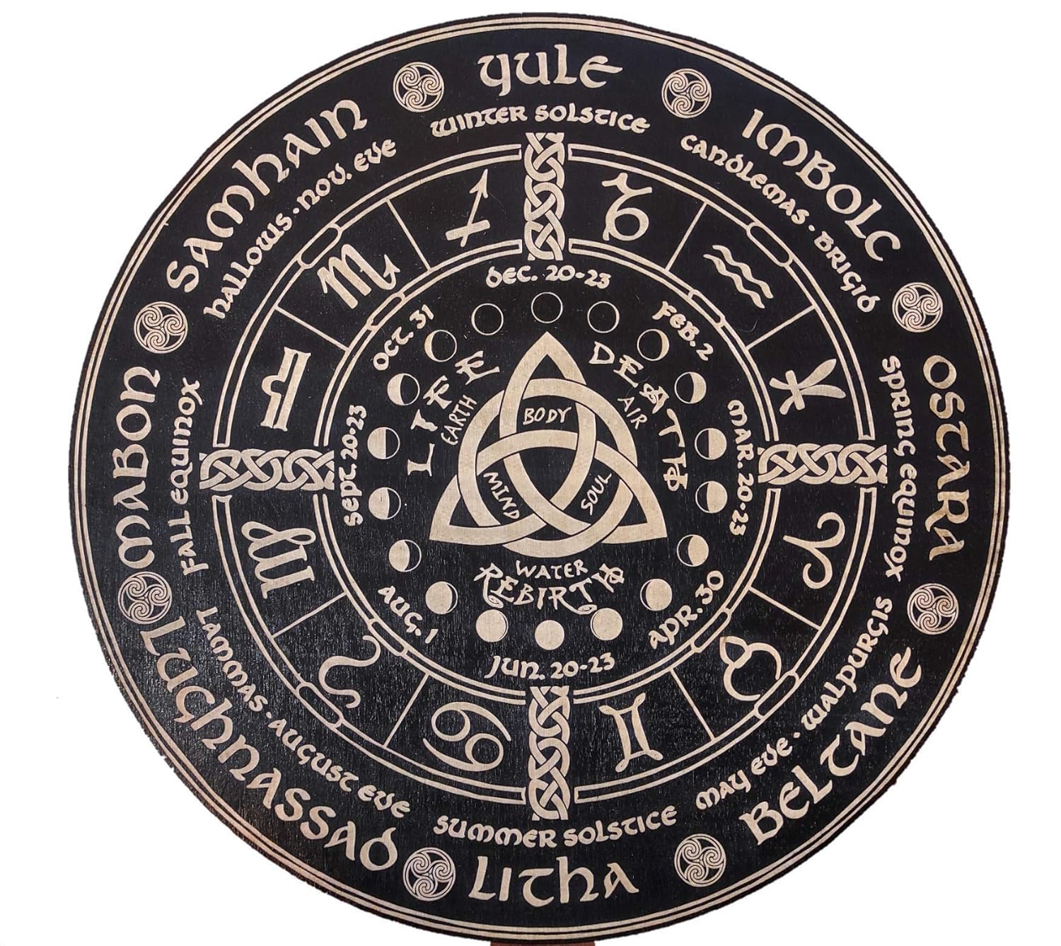 Amazon.com: Black wheel of the year, pagan witch and wiccan calendar ...