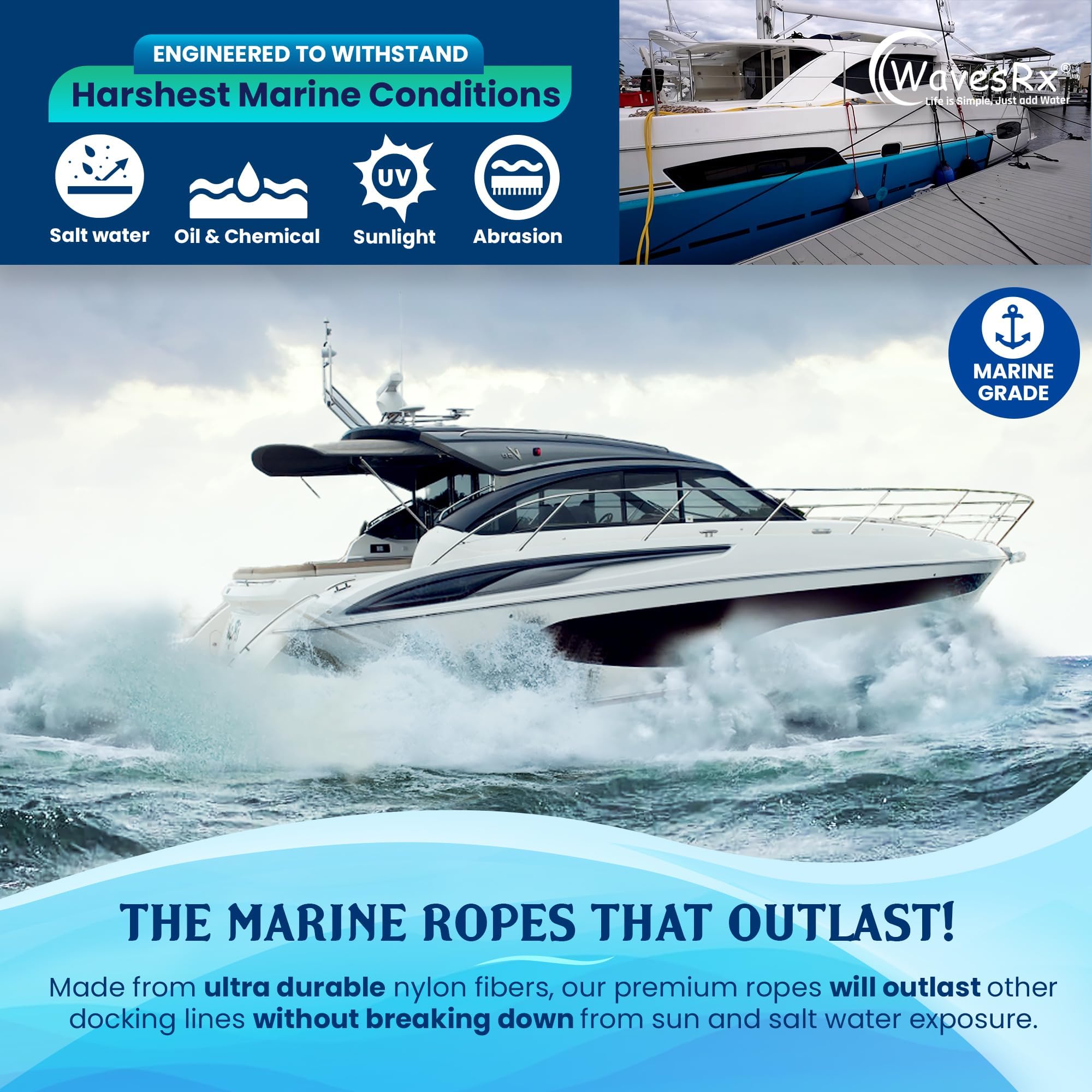 Snapklik.com : Premium Nylon Boat Dock Lines For Docking 5/8 X 25 ...
