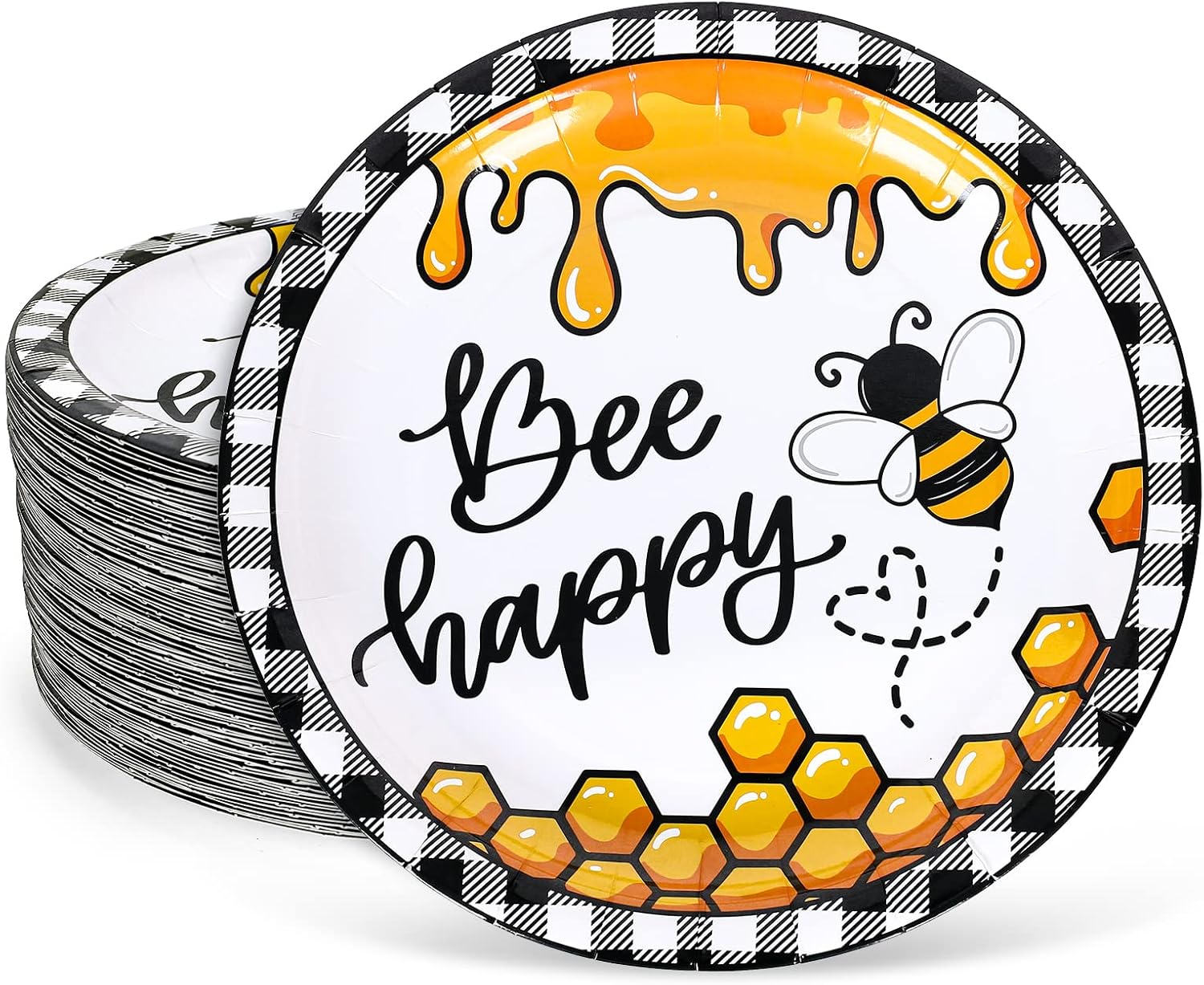Amazon.com: Whaline 50Pcs World Bee Day Bumble Bee Paper Plates 9 Inch ...