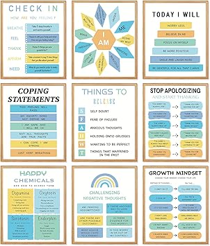 Amazon.com: 9 Pcs Mental Health Posters Therapy Offices Decor, SIMSIMY ...