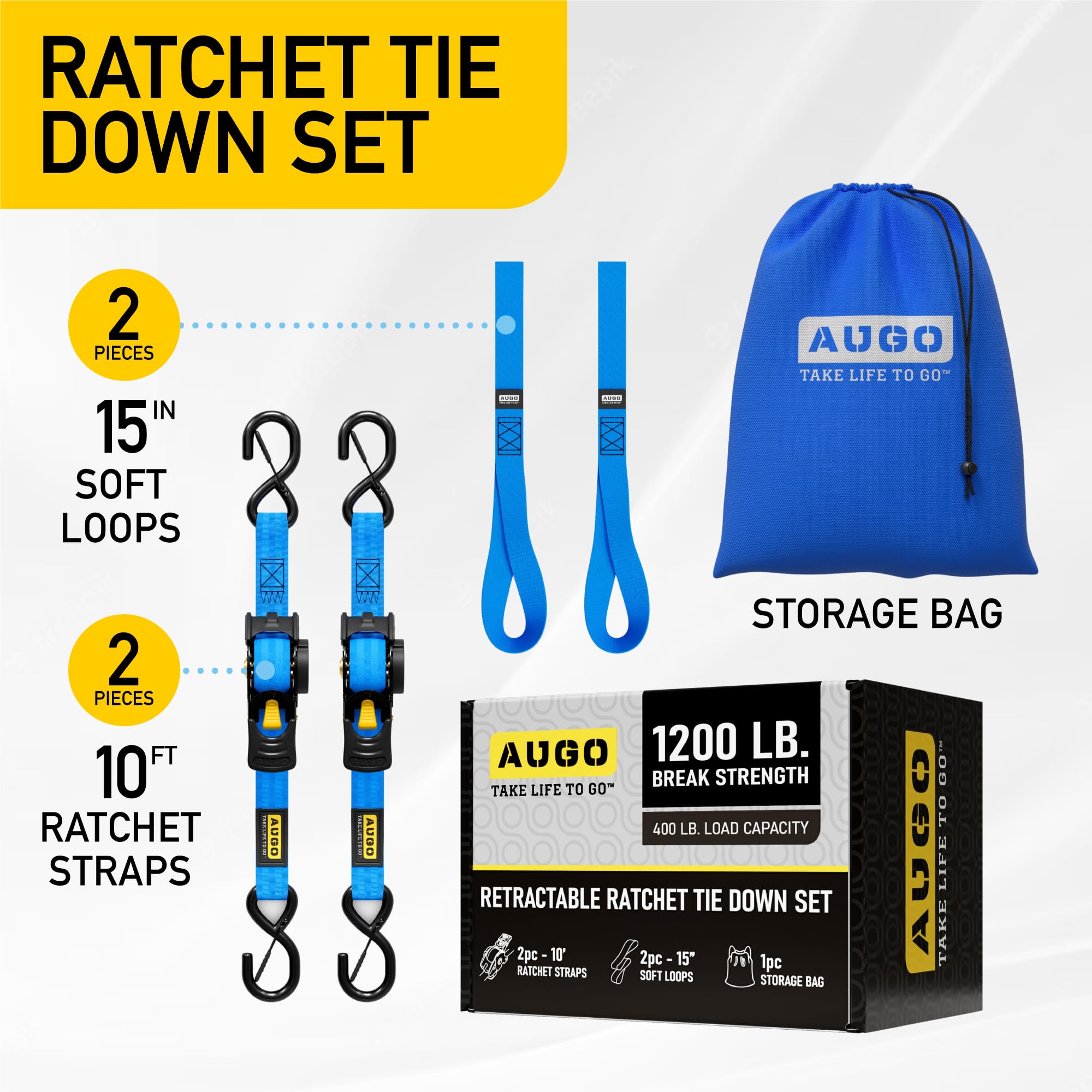 Snapklik.com : AUGO Retractable Ratchet Straps 2 Heavy Duty Ratchet ...