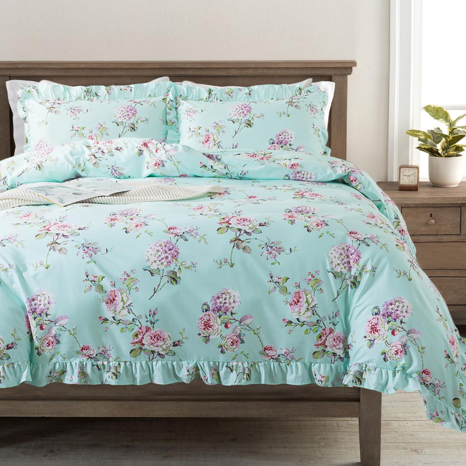 Amazon.com: FADFAY Floral Duvet Cover Set Queen Size 100% Cotton French ...
