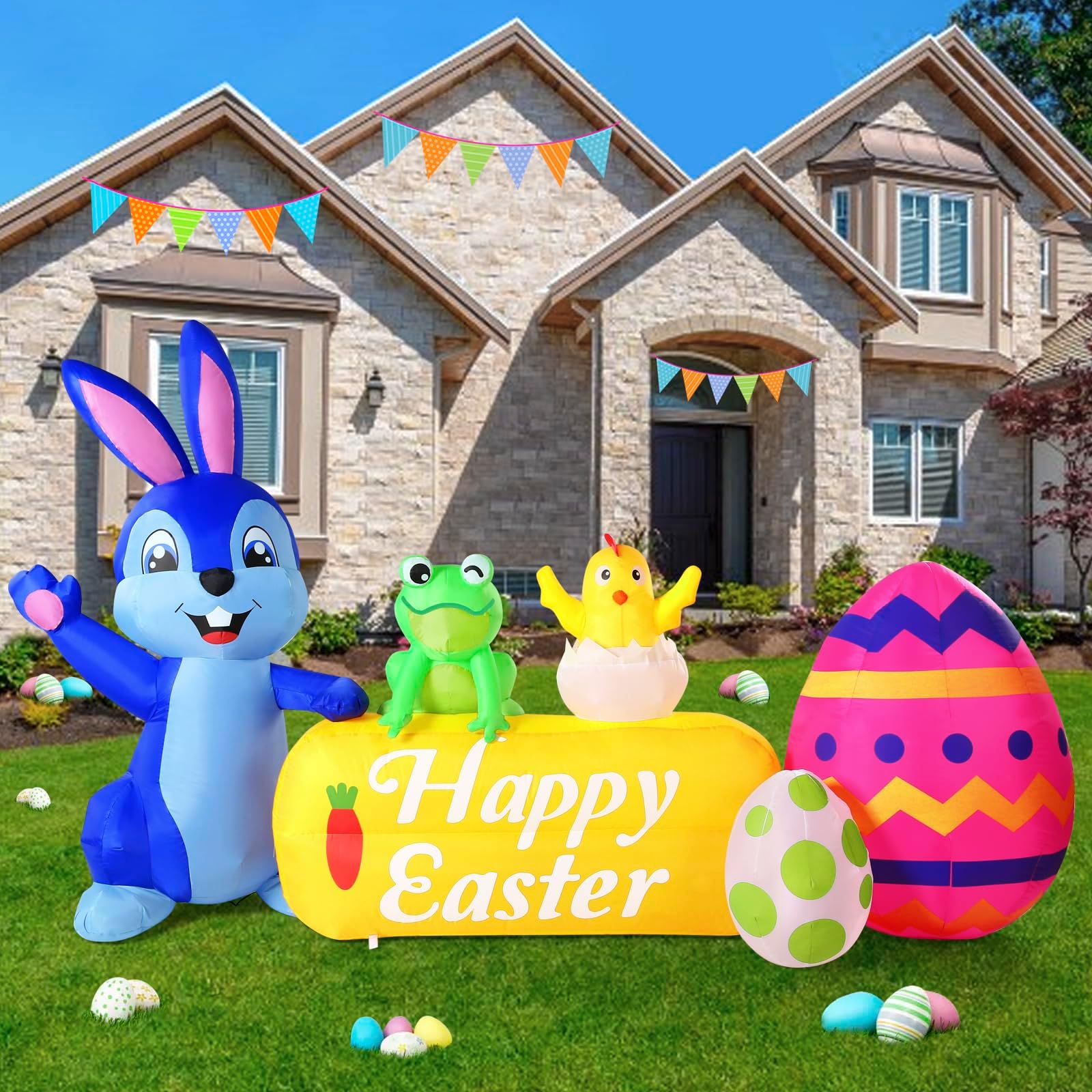 Amazon.com: Gemmy Airblown Inflatable Easter Bunny with Blue Tulips, 5 ...