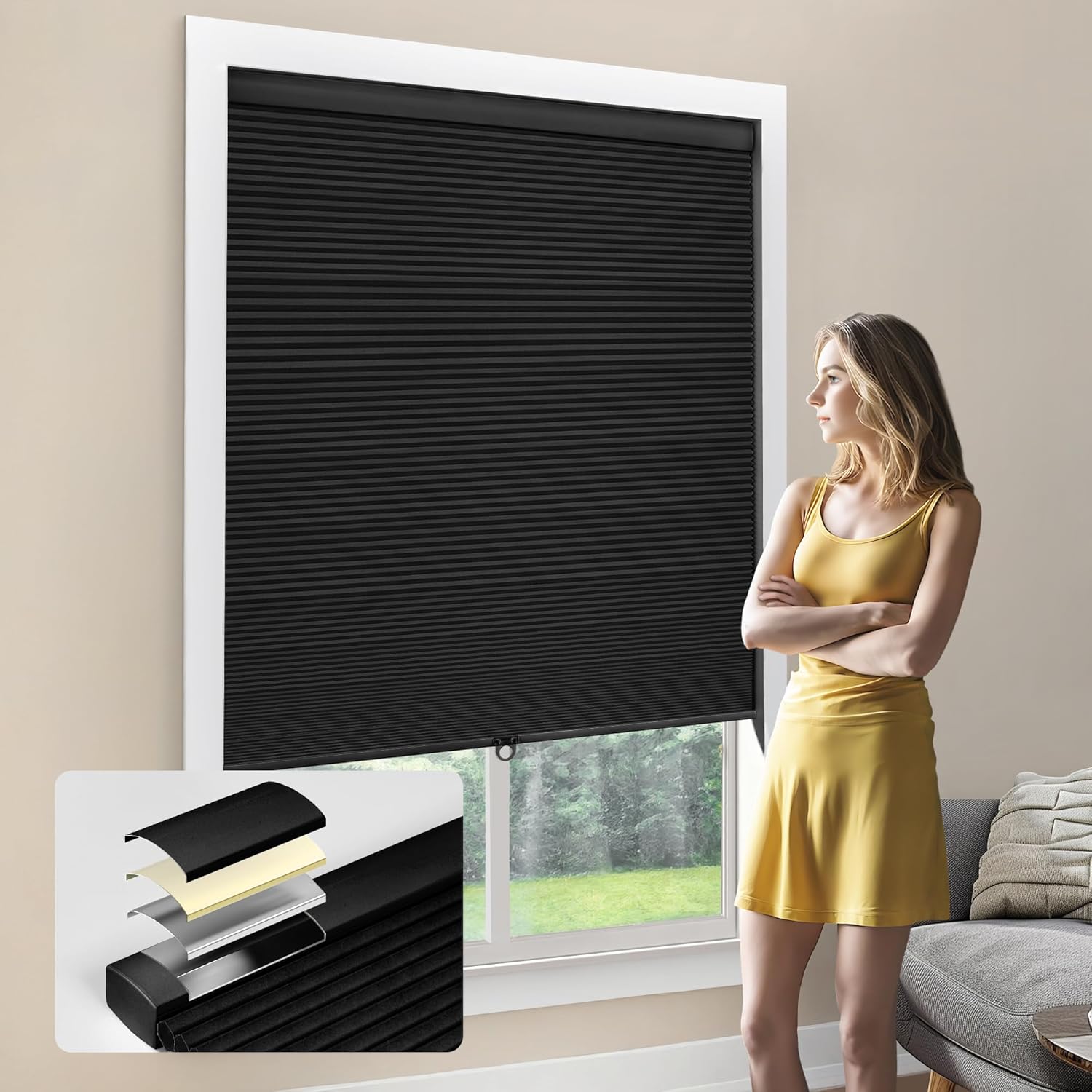 Amazon.com: UNISHADES Aluminum upper track Blackout cellular shades ...