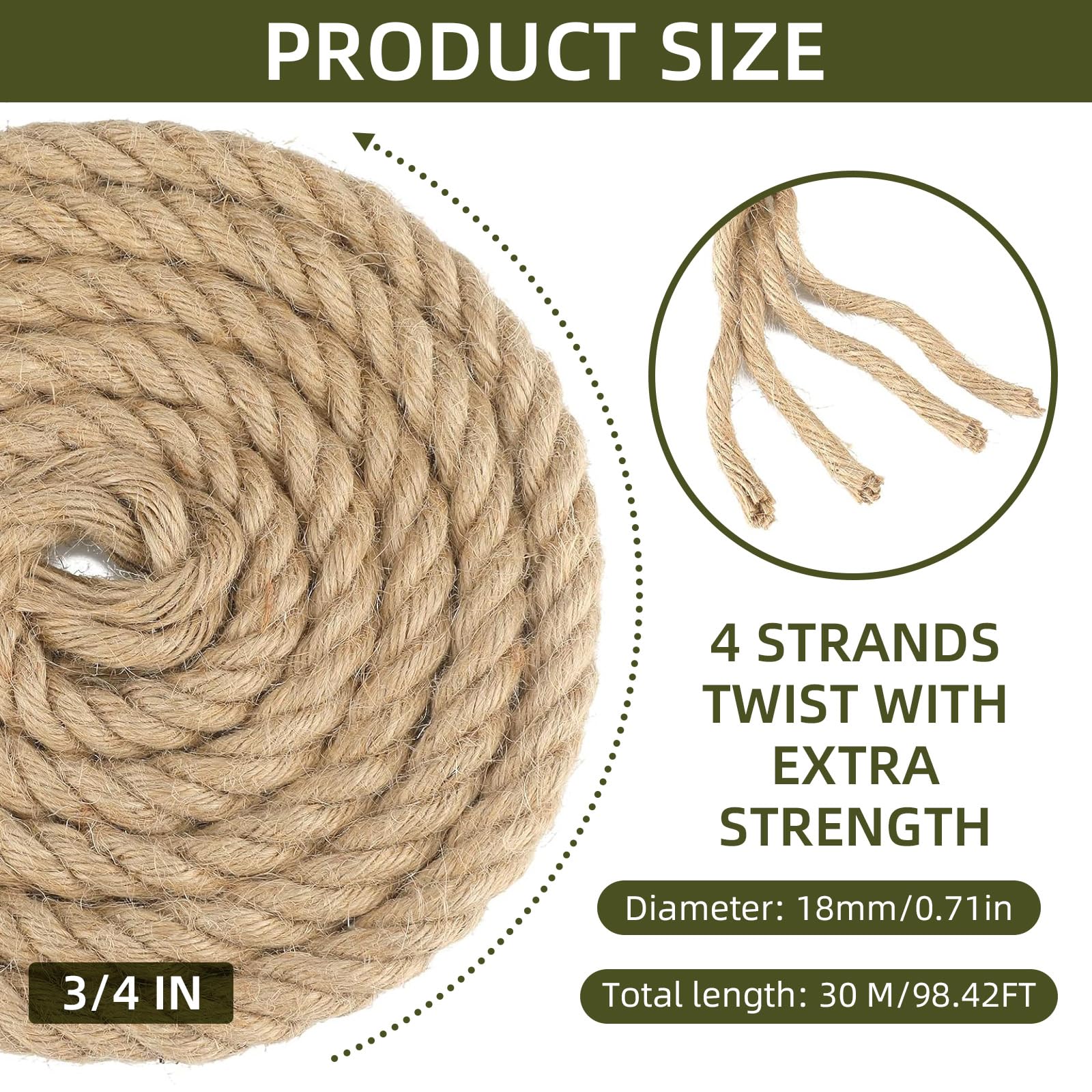 Snapklik.com : Ohiyoo Jute Rope 3/4 In X 100 Ft Hemp Rope, 18 Mm Thick ...