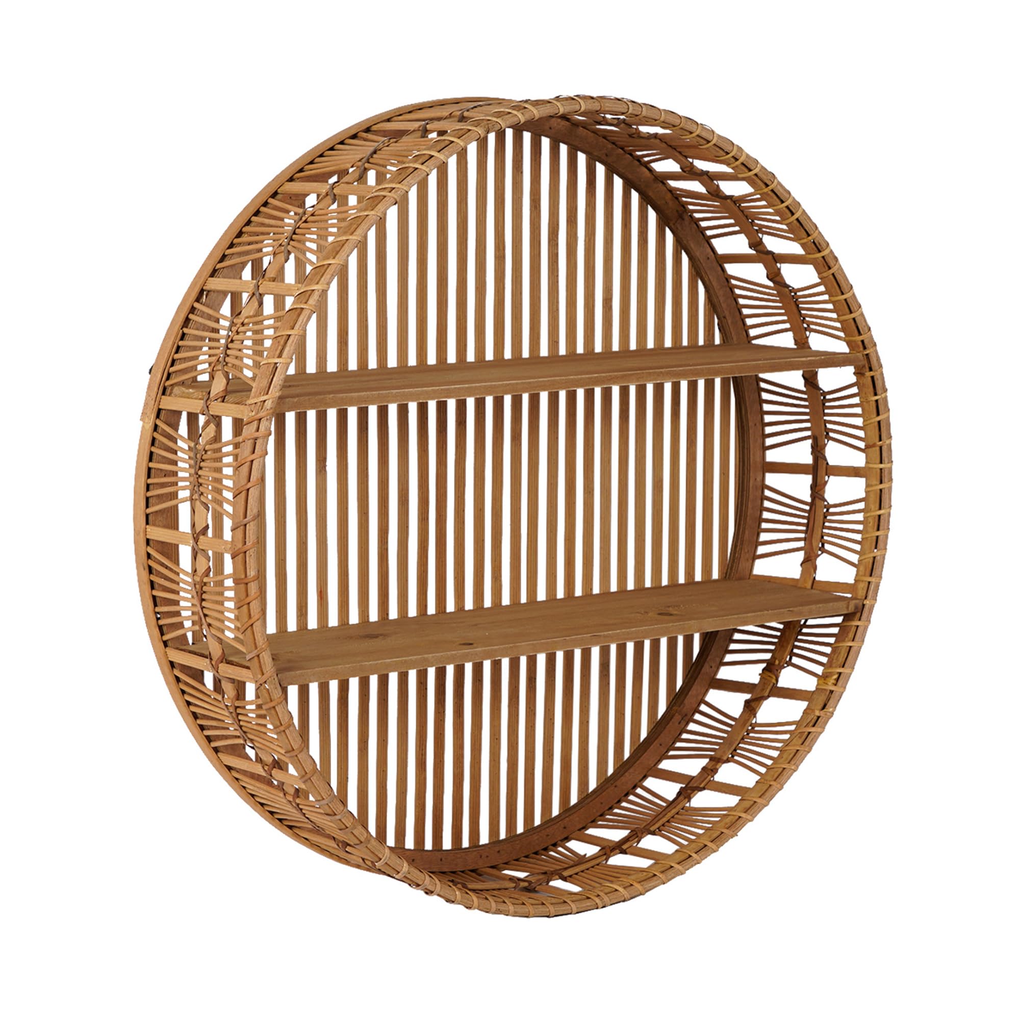 Amazon.com: Rattan Round Wall Shelf 2 Tier Boho Floating Shelf ...