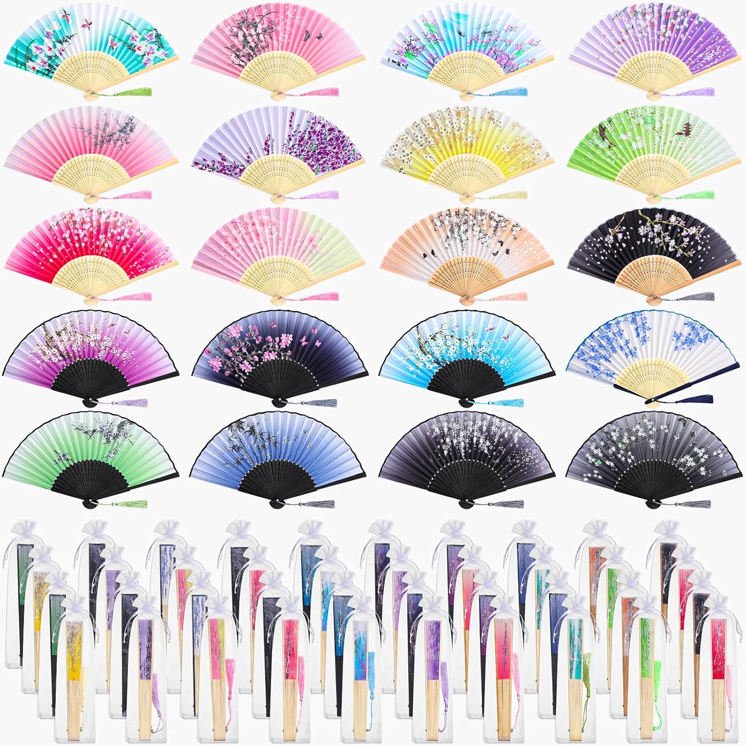 Amazon.com: Menkxi 100 Pcs Chinese Hand Fan Silk Folding Bulk Chinese ...