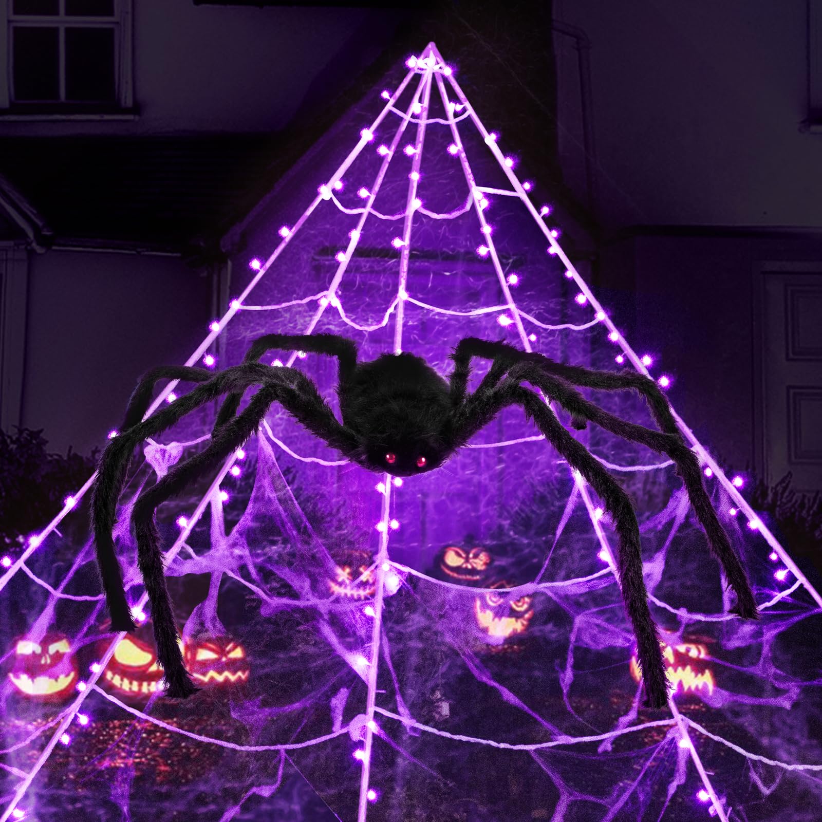Amazon.com : Halloween Spider Web Lights Outdoor Decorations, 16.4x18 ...