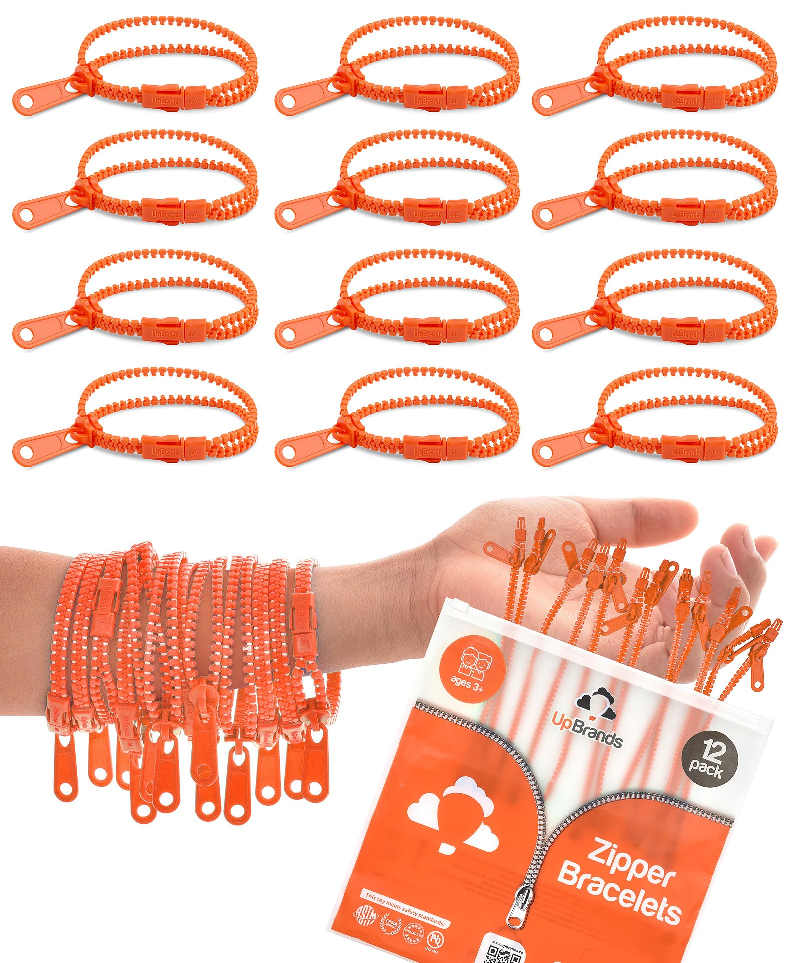 Amazon.com: 12 Pack ORANGE 7-Inch Zipper Bracelets - Fidget Party ...