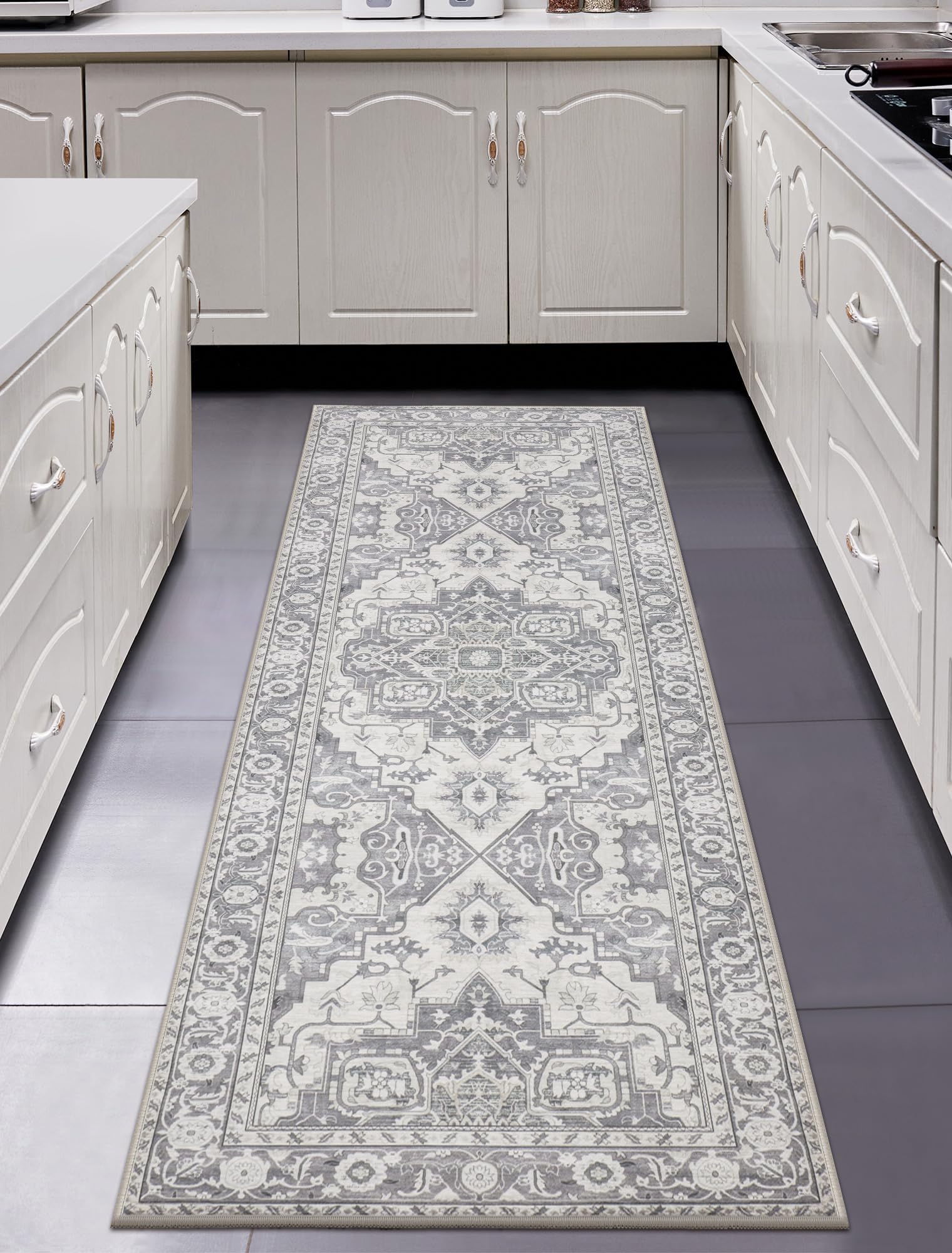 Amazon.com: Istana Hallway Runner Rug 2x6 - White Cream/Grey Kitchen ...