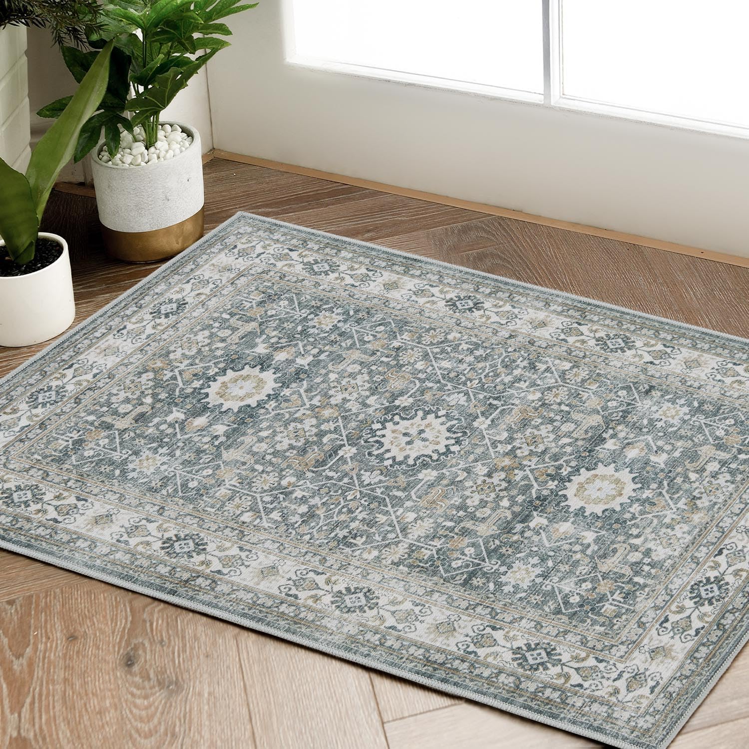 Amazon.com: jinchan Area Rug 2x3 Washable Entryway Rug Distressed Gray ...