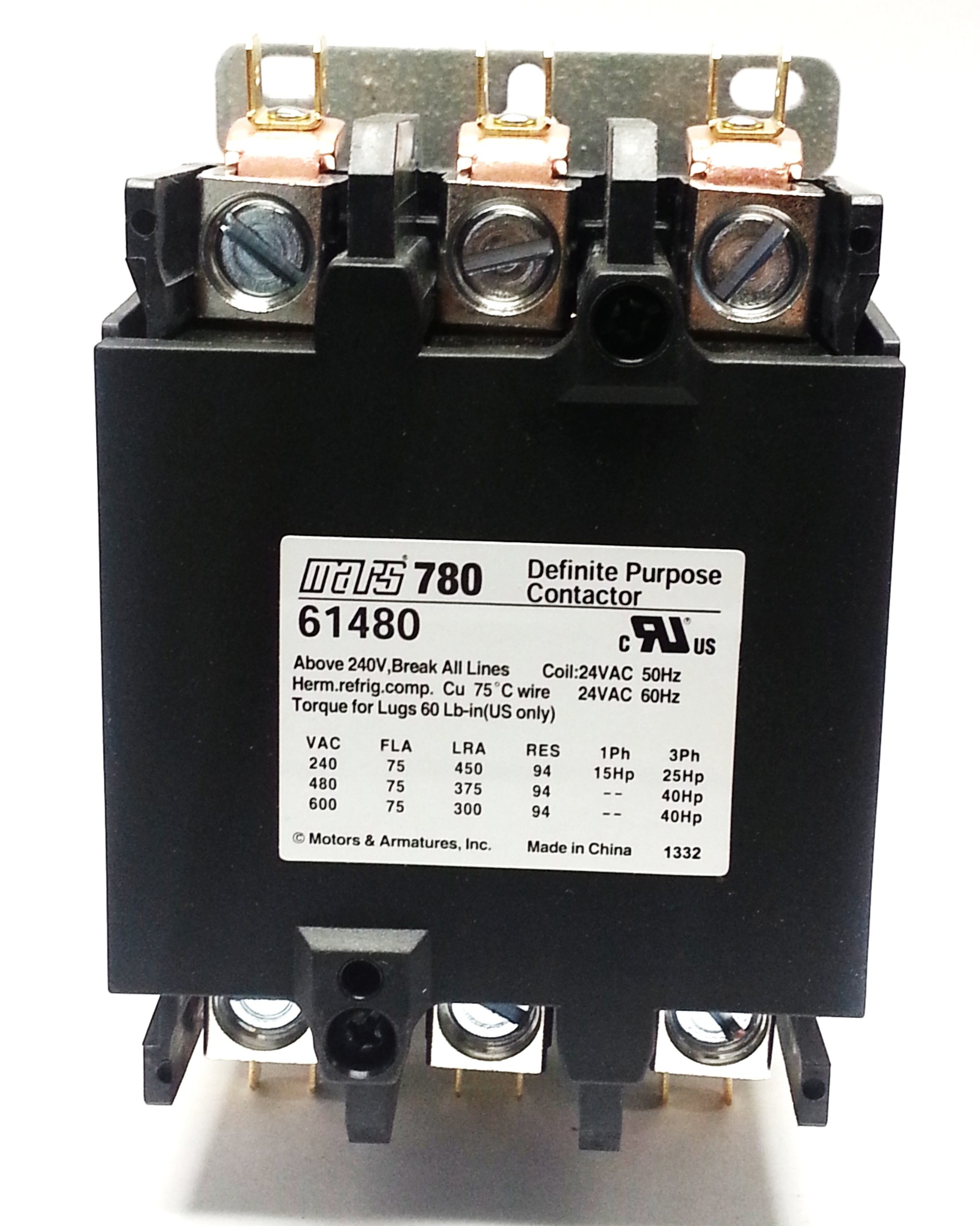 Amazon.com: Mars 61480 780 Contactor 3P 75A 24V BOX LUG TERM ...