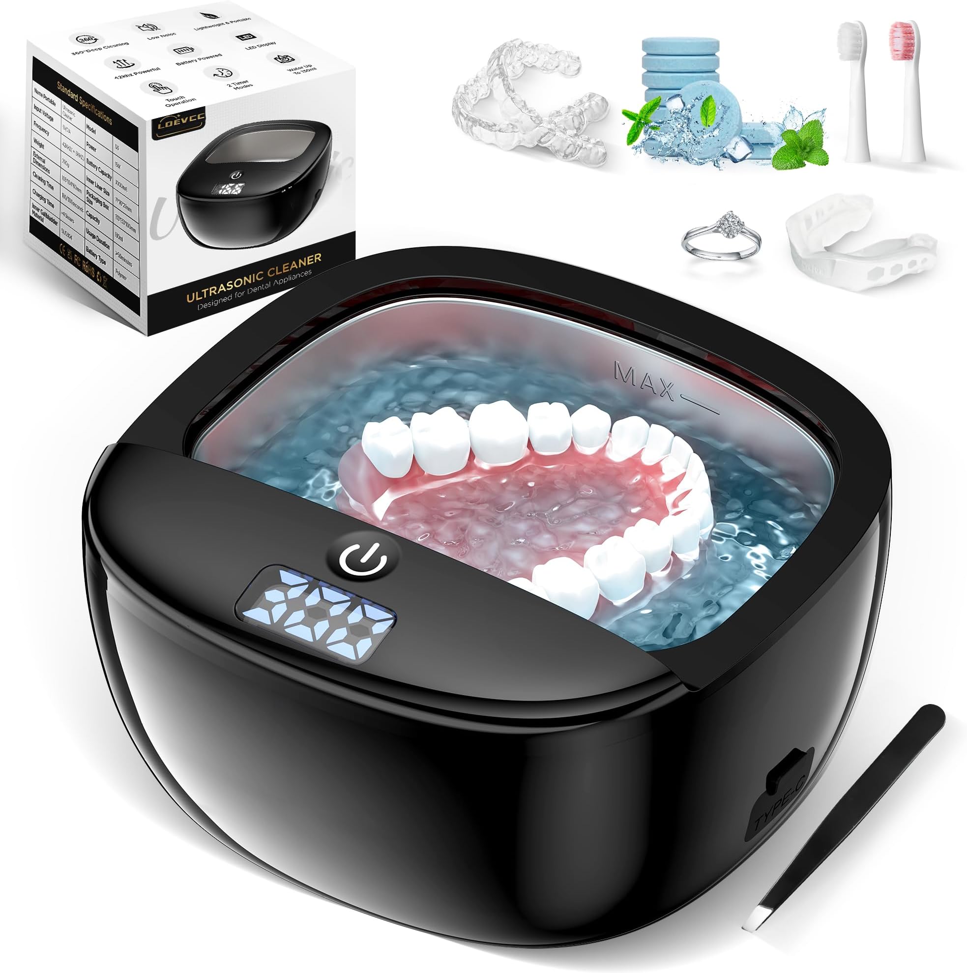Amazon.com : Ultrasonic Retainer Cleaner Machine with 2 Digital Timer ...